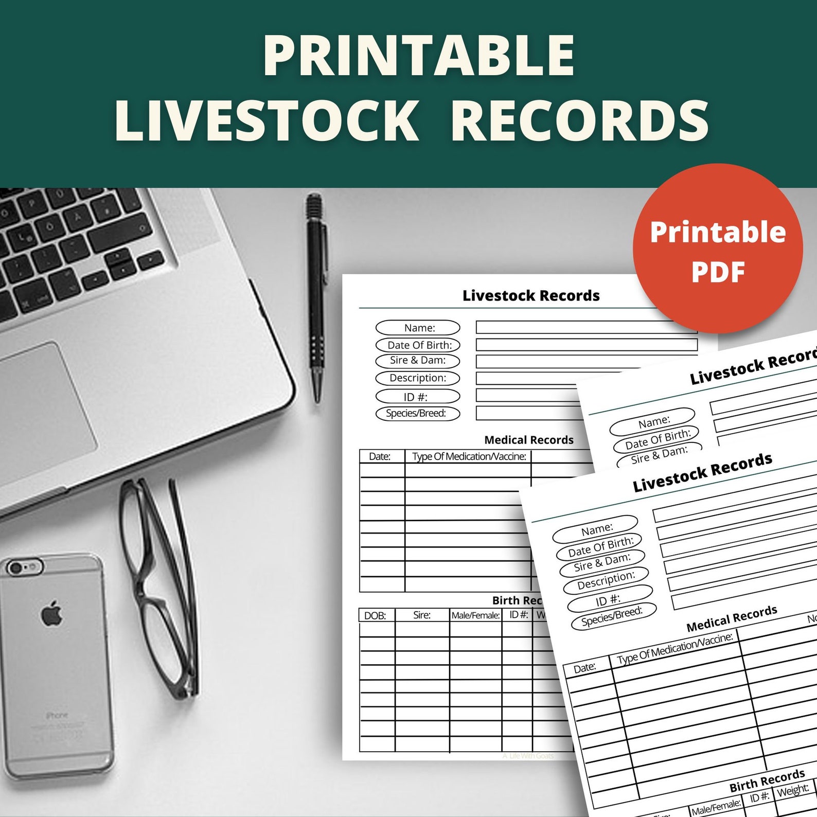 Printable Livestock Records Page | Instant Download | 8.5x11 PDF ...
