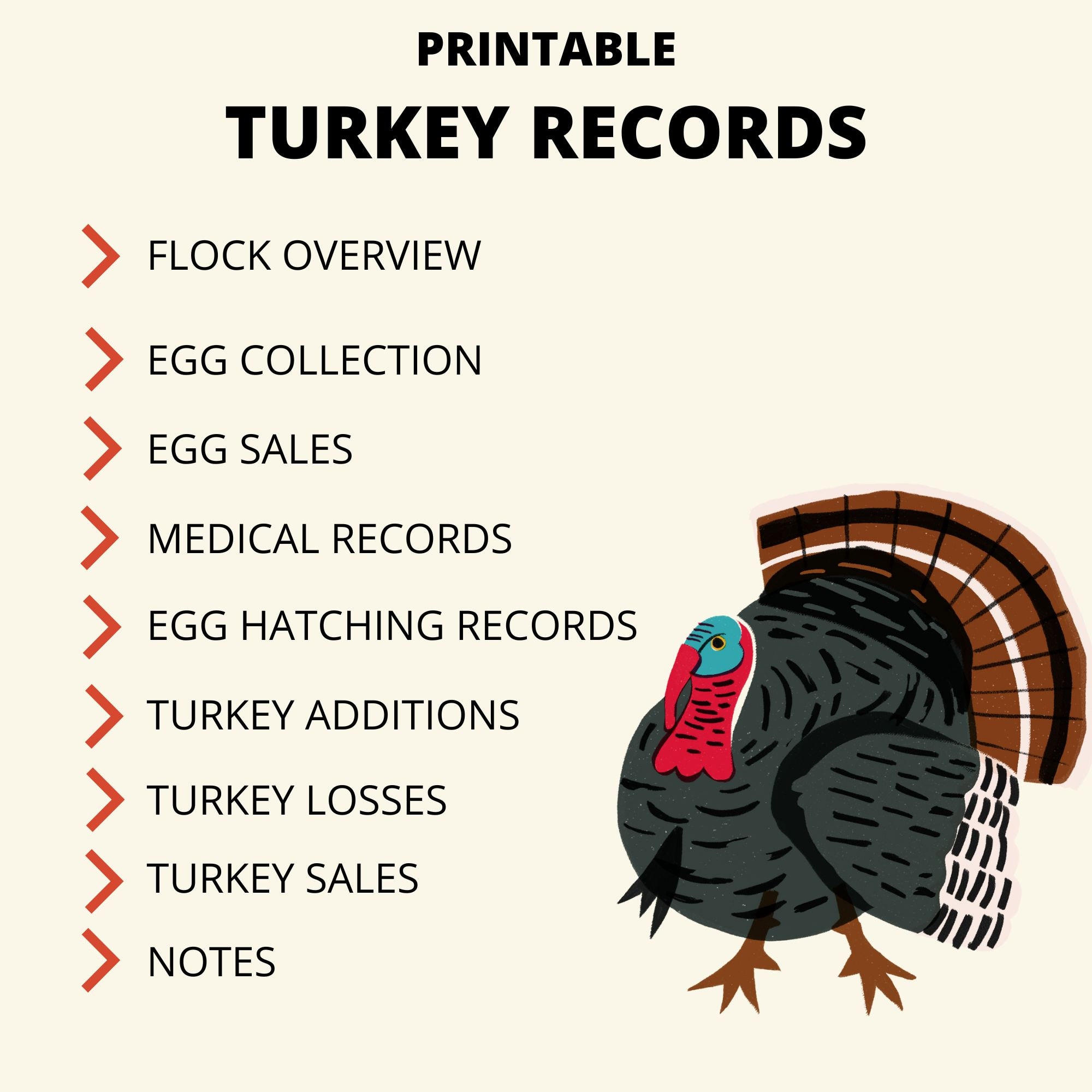 Printable Turkey Records Book Instant Download 8.5x11 PDF Homestead ...