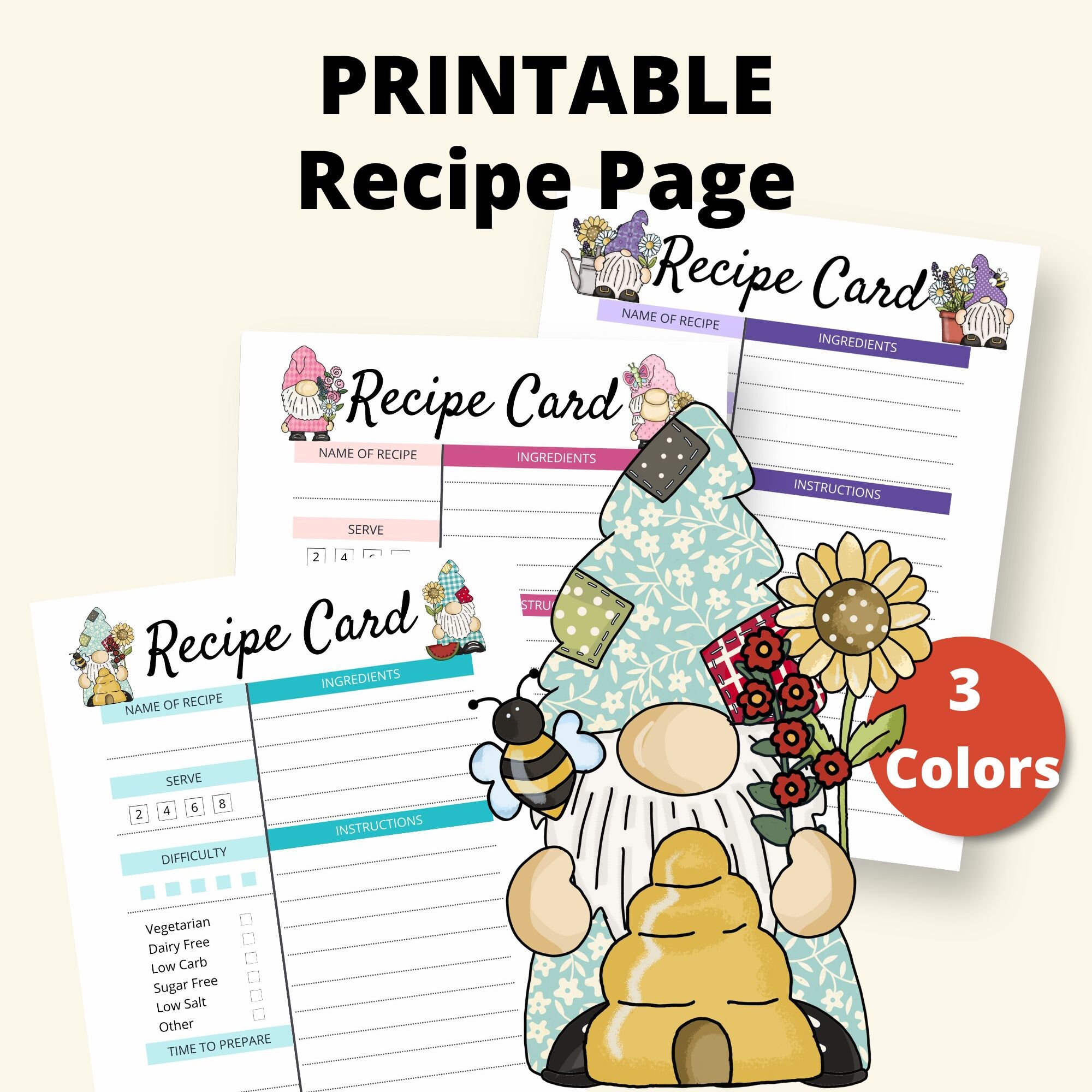 Printable Recipe Card Blank Recipe Page Home Cook Book Recipe Planner ...