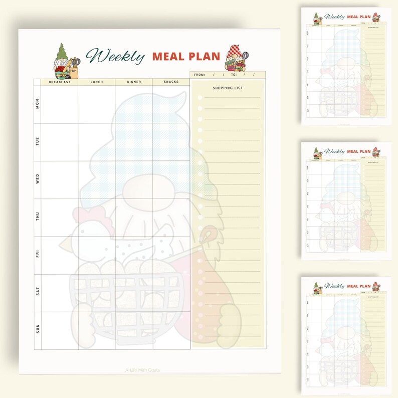 Printable Country Gnome Weekly Meal Planner | Instant Download | 8.5x11 ...