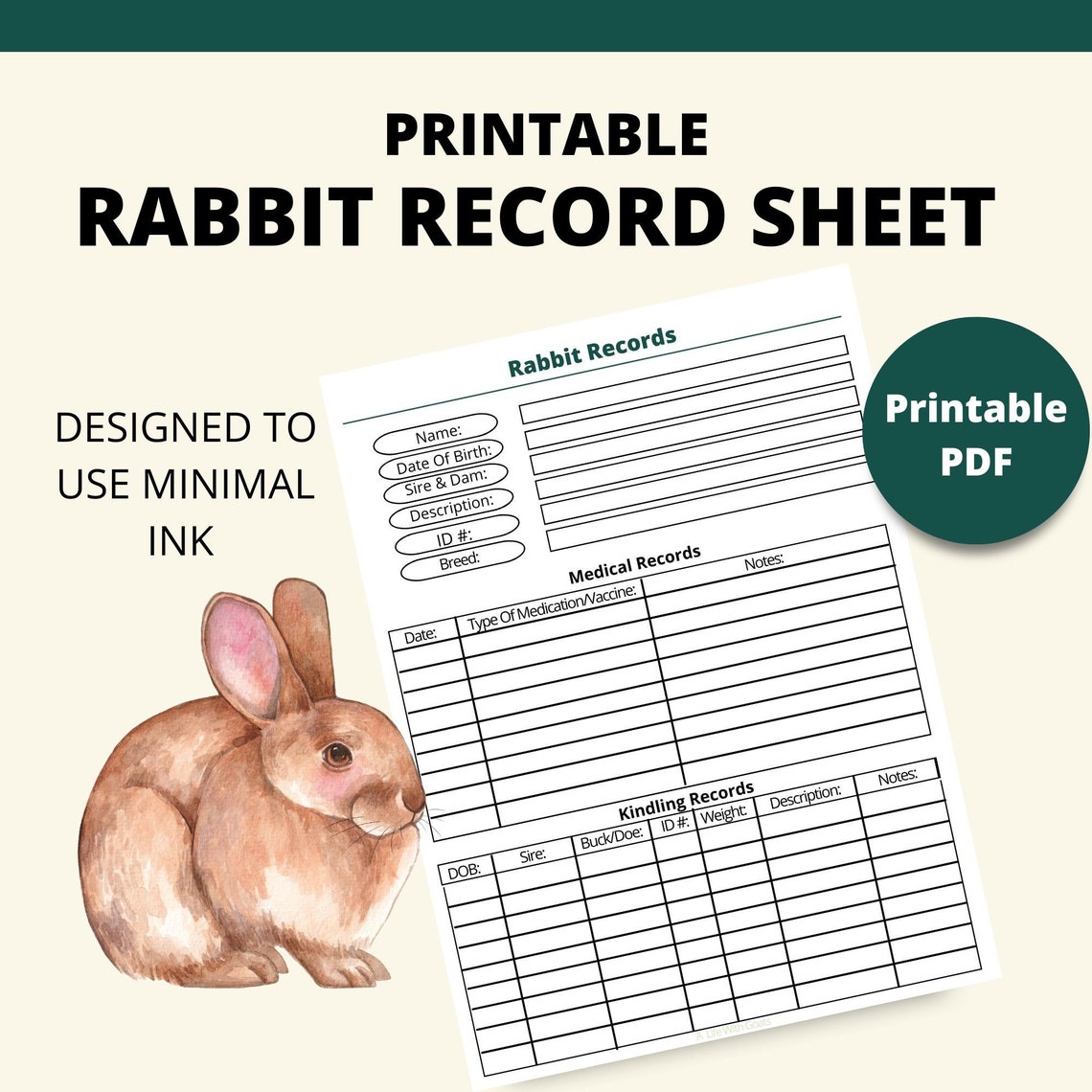 Minimal Ink Printable Rabbit Records Page | Instant Download | 8.5x11 ...