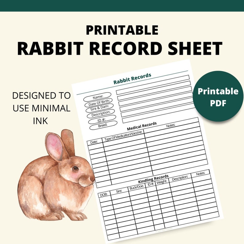 Minimal Ink Printable Rabbit Records Page | Instant Download | 8.5x11 ...