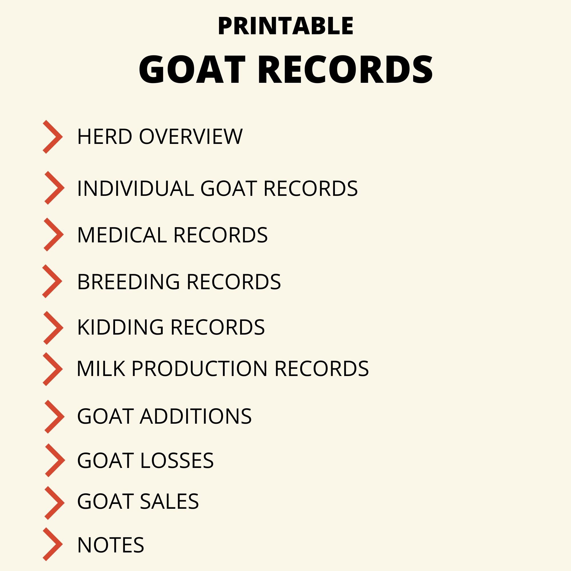 Printable Goat Records Book Minimal Ink Instant Download 8.5x11 PDF ...