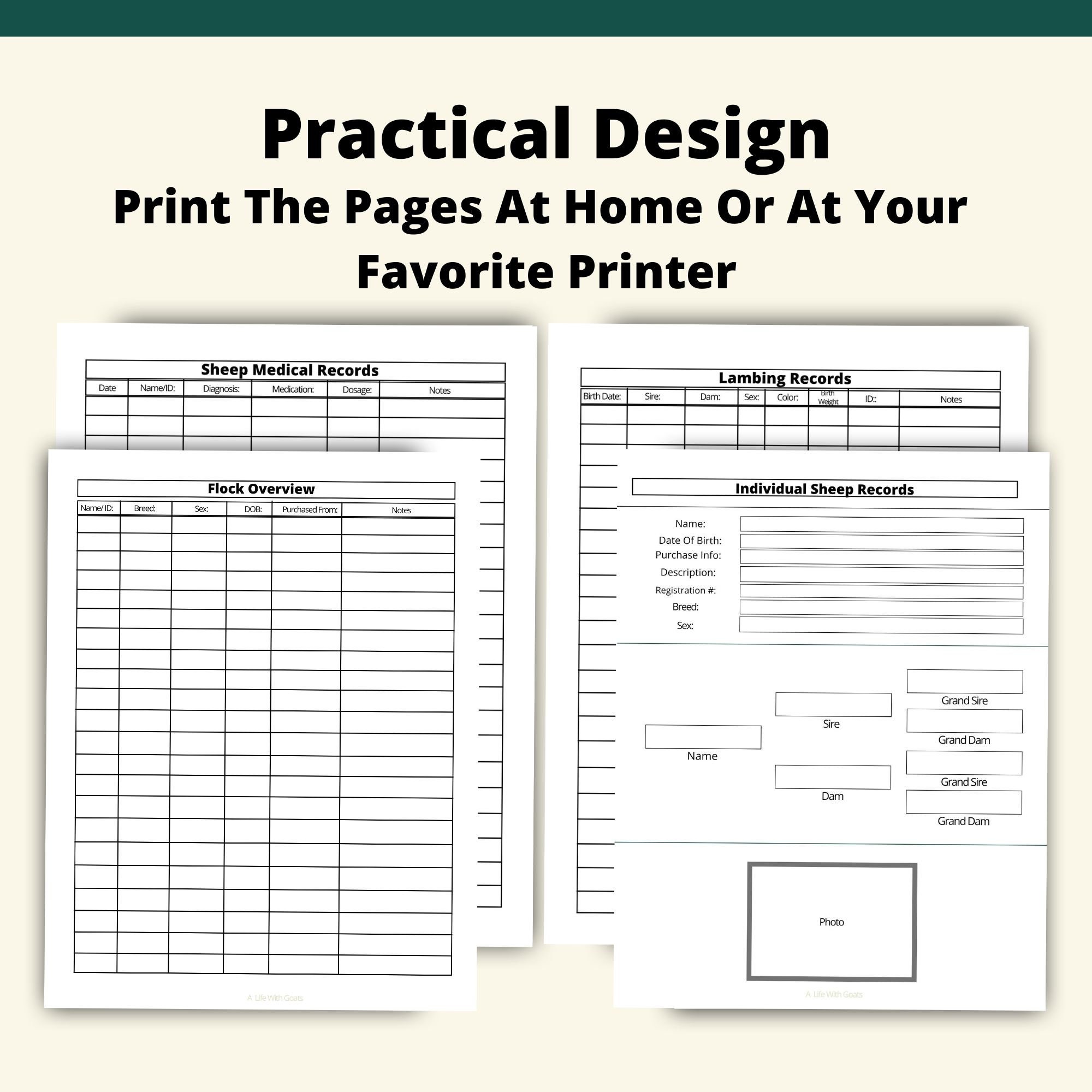 Minimal Ink Printable Sheep Records Book | Instant Download | 8.5x11 ...