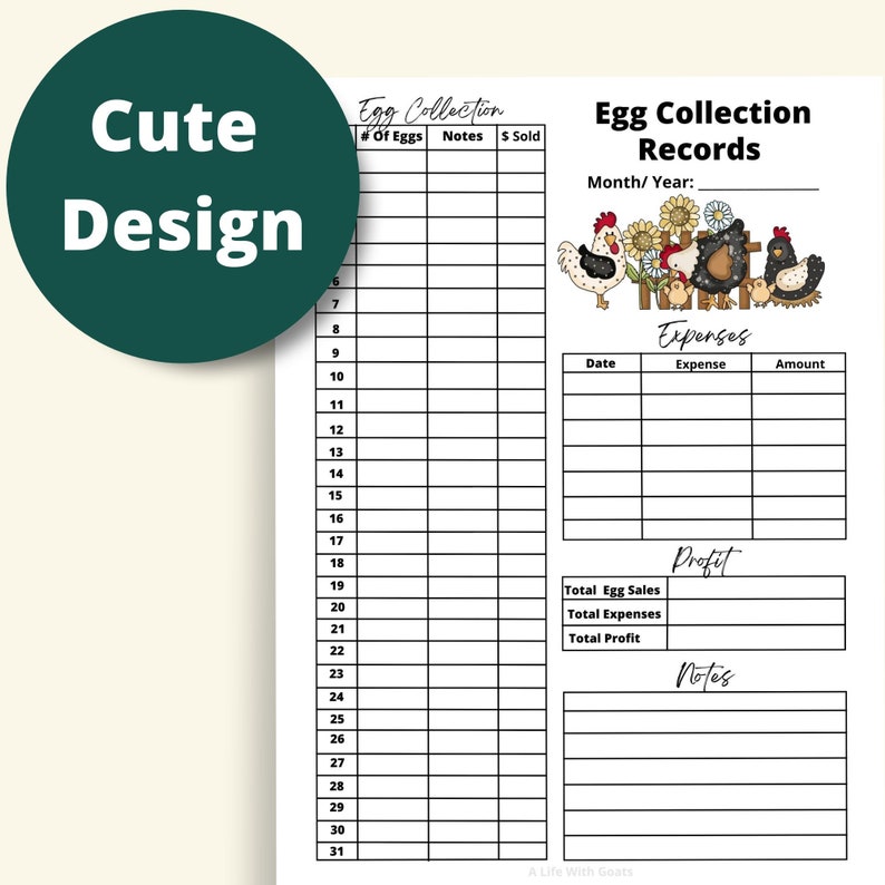 Printable Monthly Egg Collection Tracker | Instant Download | 8.5x11 ...