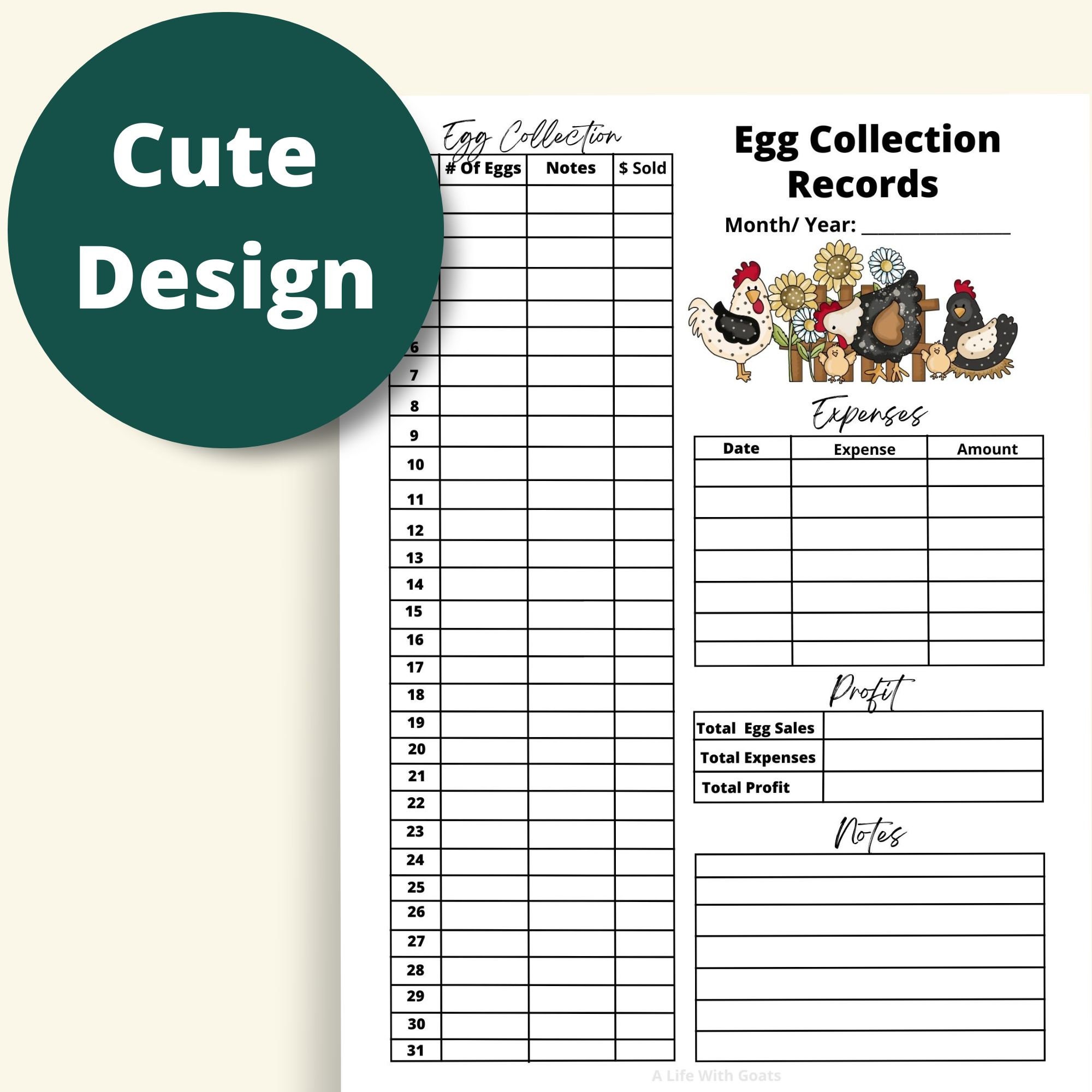 Printable Monthly Egg Collection Tracker | Instant Download | 8.5x11 ...