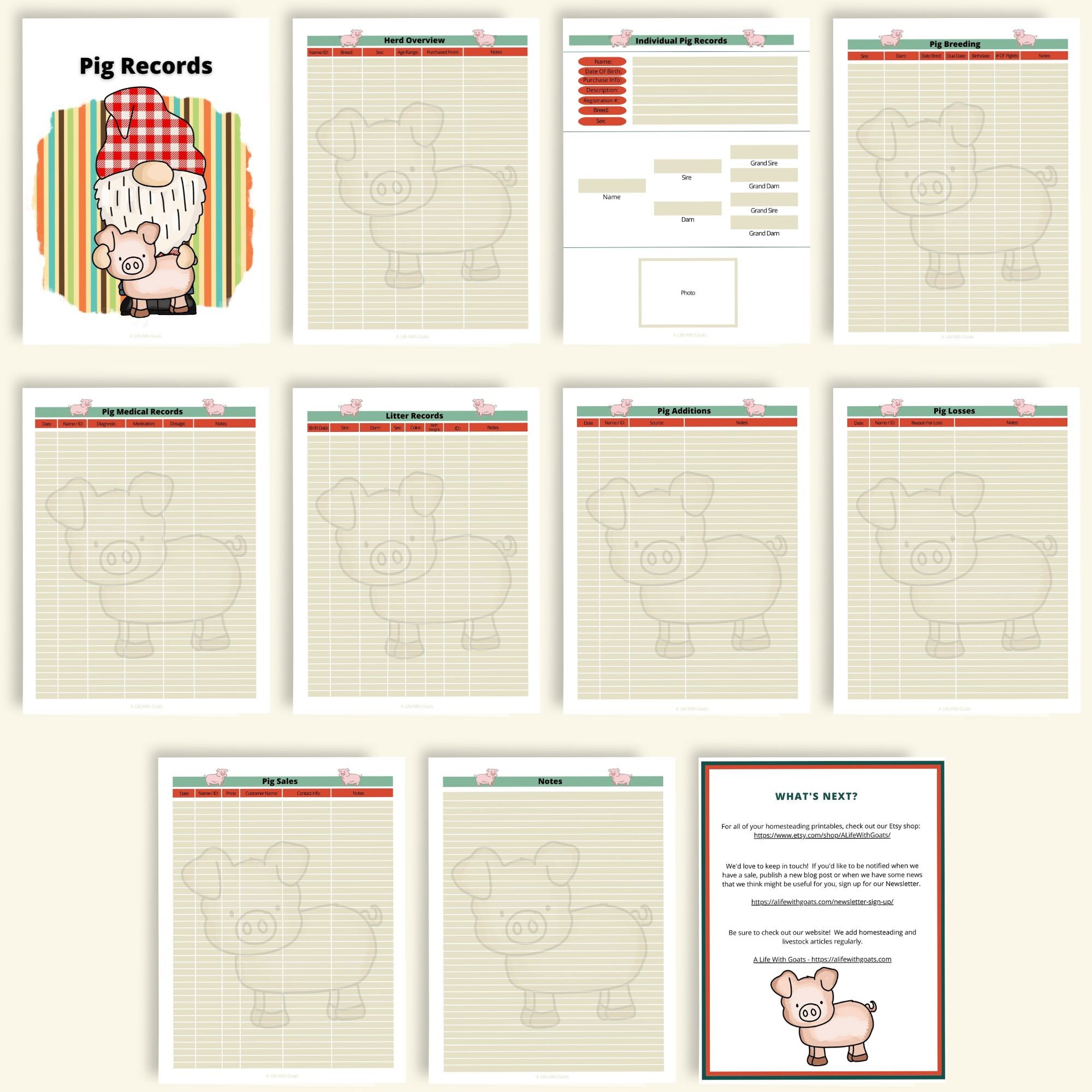 Printable Pig Records Book | Instant Download | 8.5x11 PDF| Homestead ...