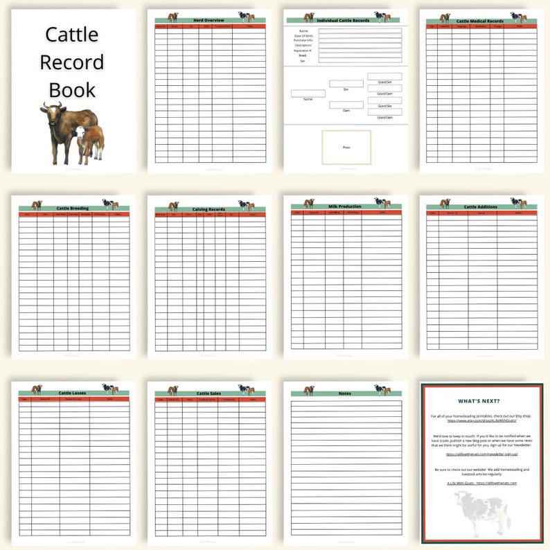 Printable Minimal Ink Cattle Records Book | Instant Download | 8.5x11 ...