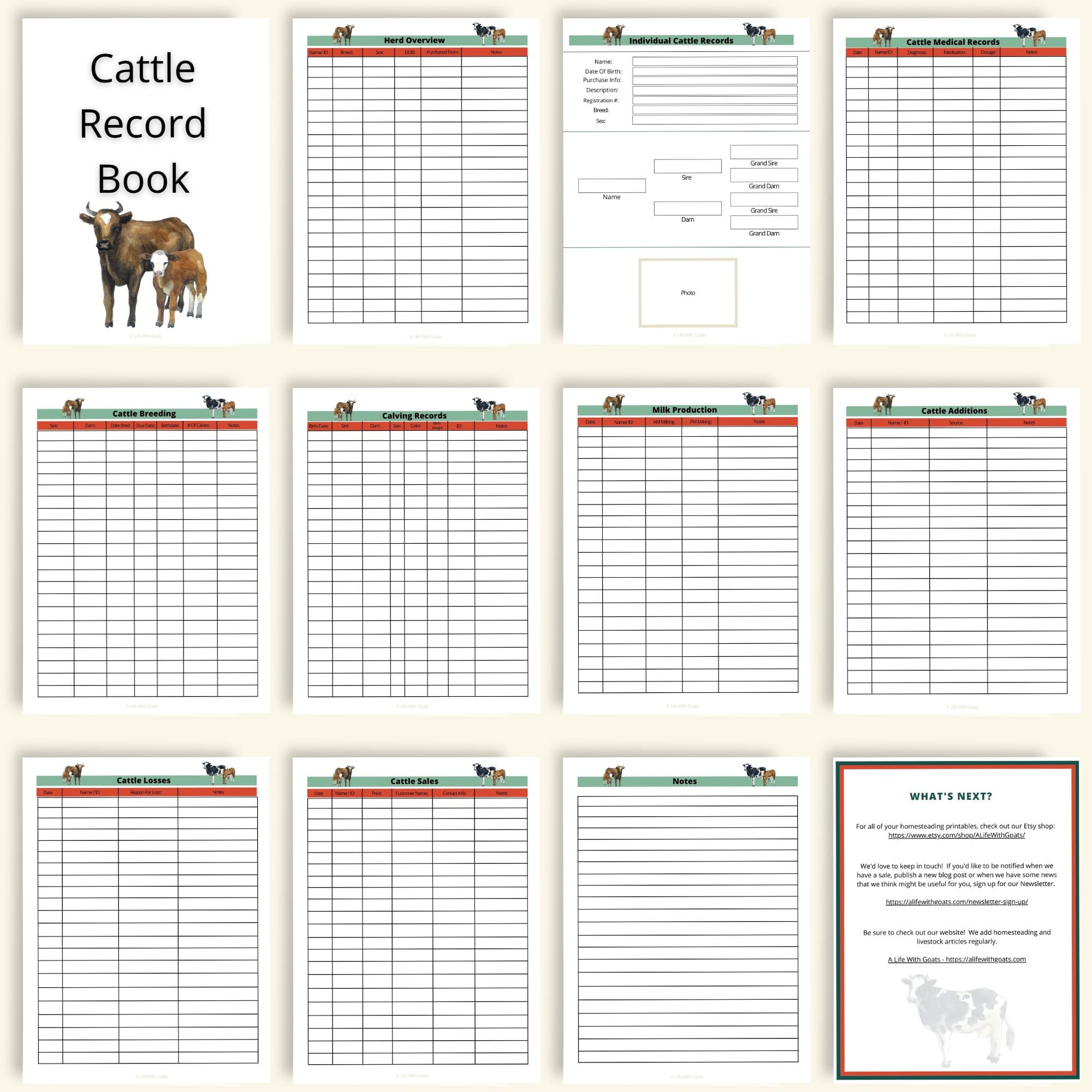 Printable Minimal Ink Cattle Records Book | Instant Download | 8.5x11 ...
