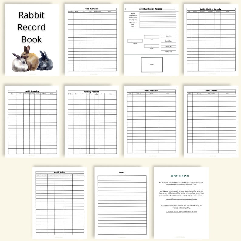 Minimal Ink Printable Rabbit Records Book | Instant Download | 8.5x11 ...