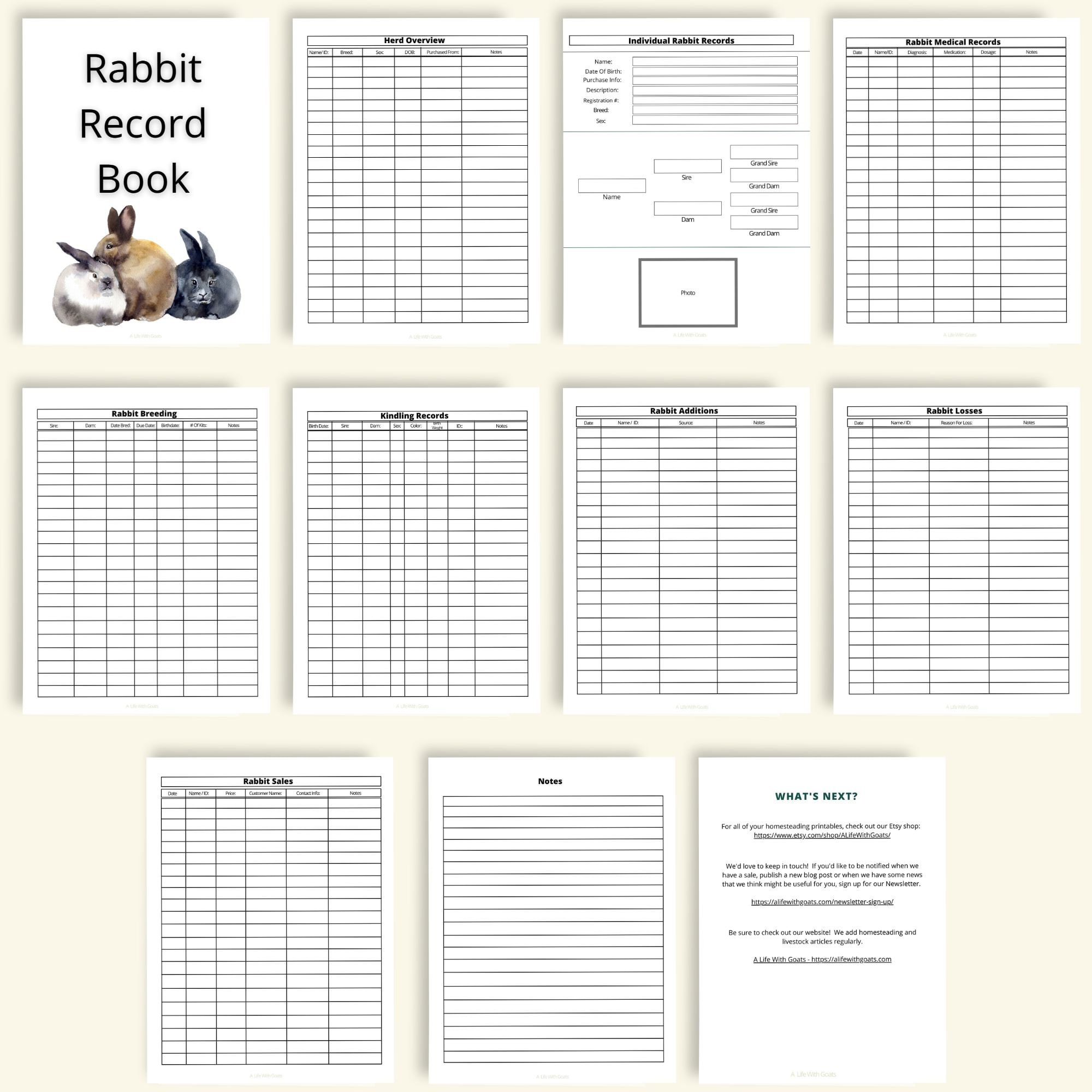 Minimal Ink Printable Rabbit Records Book | Instant Download | 8.5x11 ...