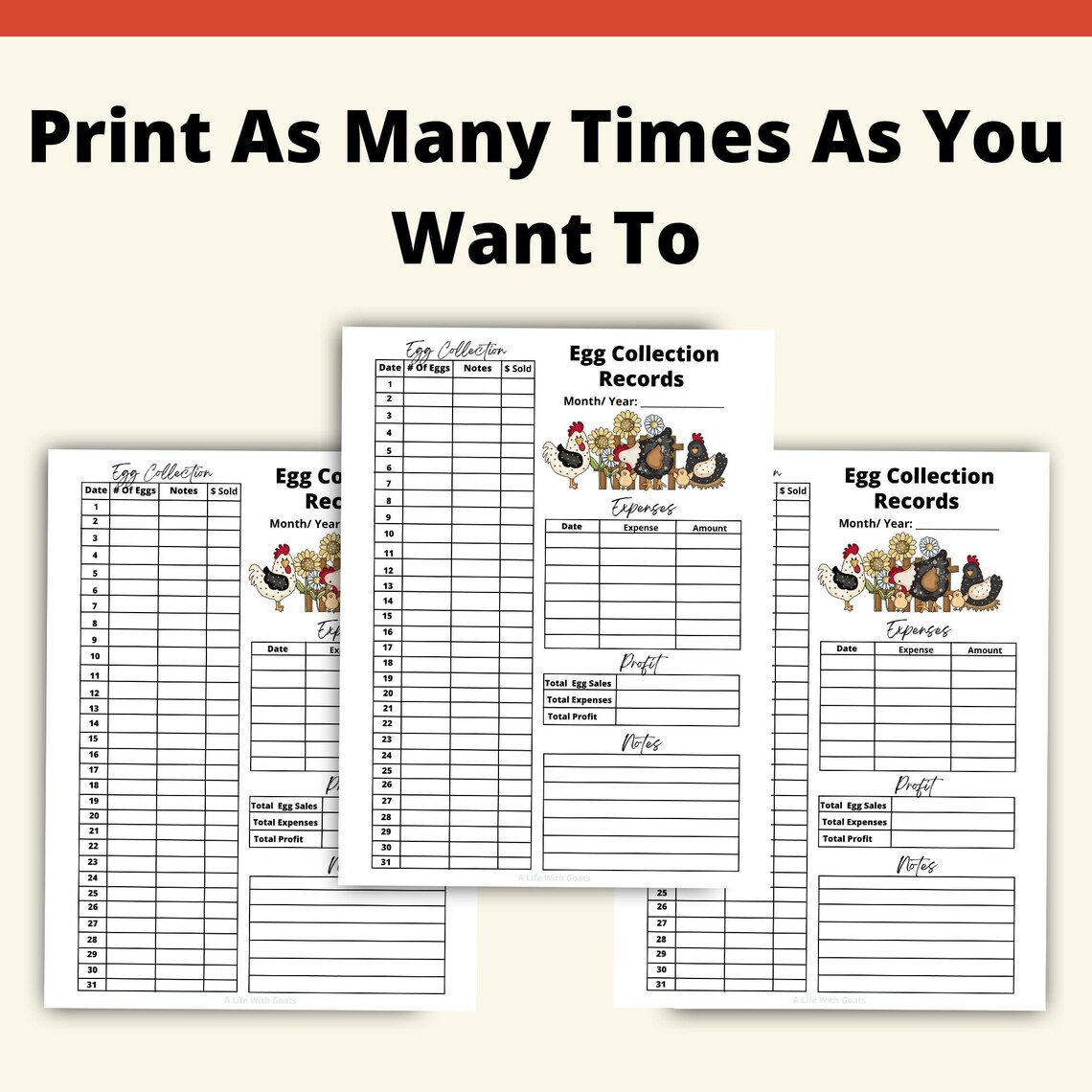 Printable Monthly Egg Collection Tracker Instant Download 8.5x11 PDF ...