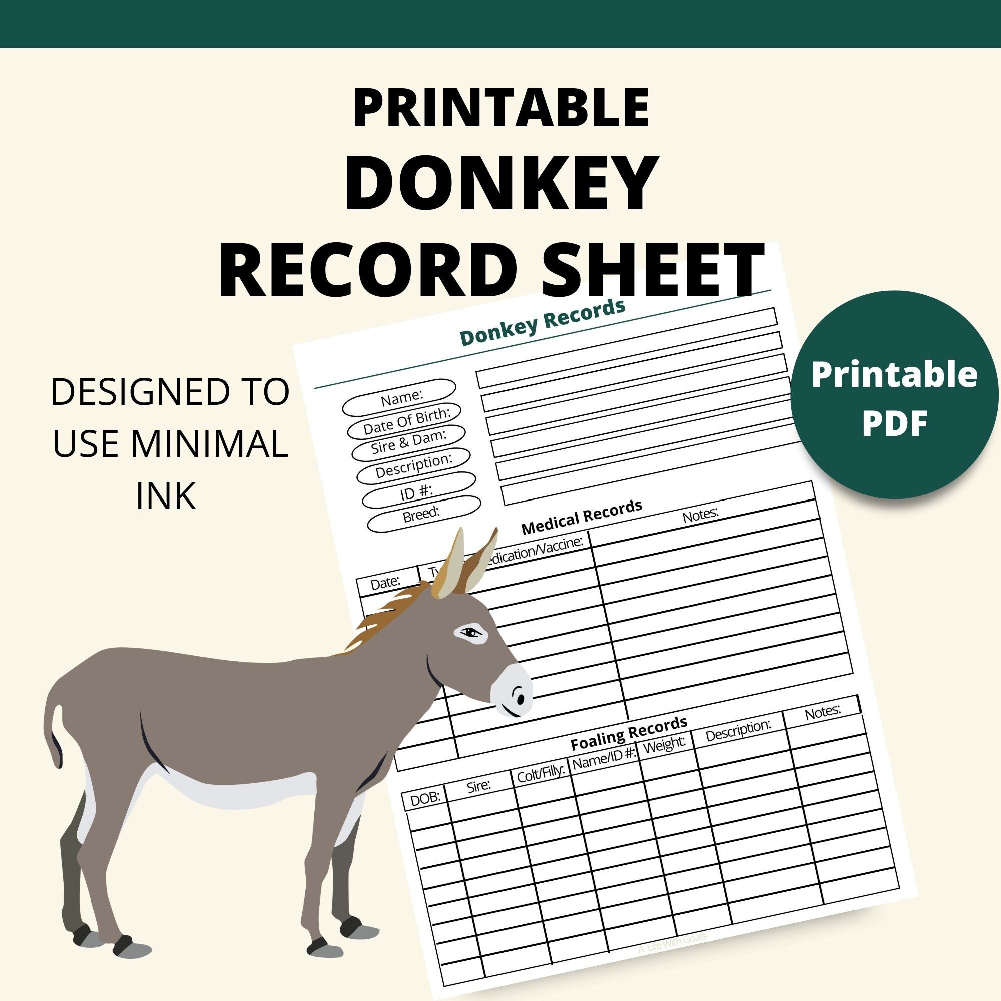 Printable Donkey Records Page | Instant Download | 8.5x11 PDF ...