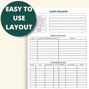Printable Cattle Records Page | Instant Download | 8.5x11 PDF ...