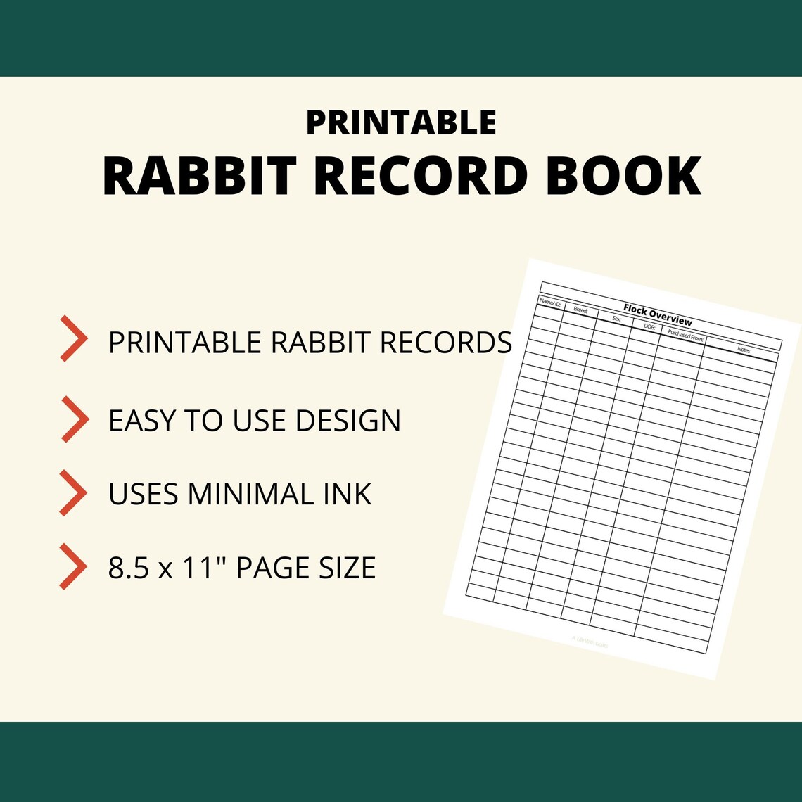 Minimal Ink Printable Rabbit Records Book | Instant Download | 8.5x11 ...
