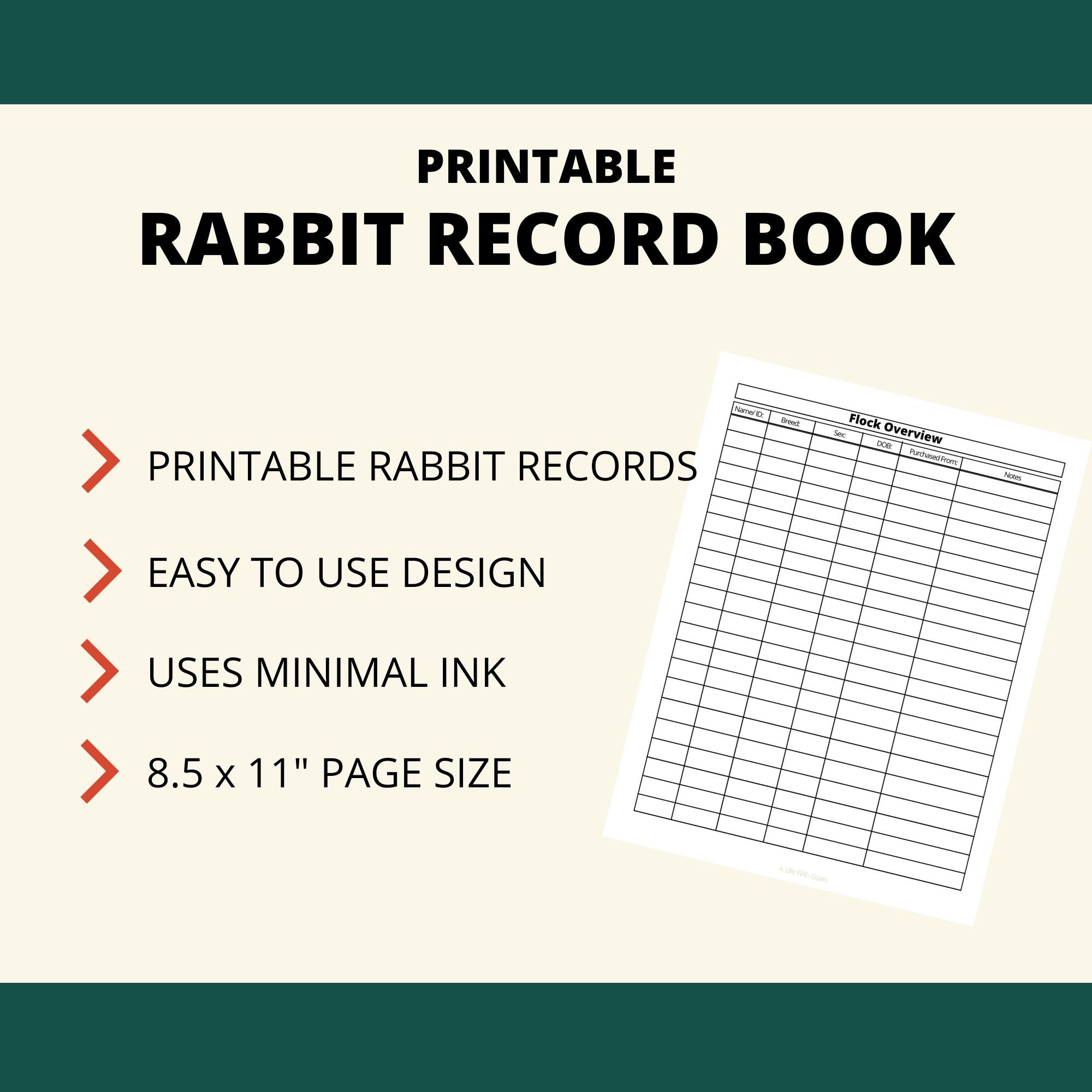 Minimal Ink Printable Rabbit Records Book | Instant Download | 8.5x11 ...