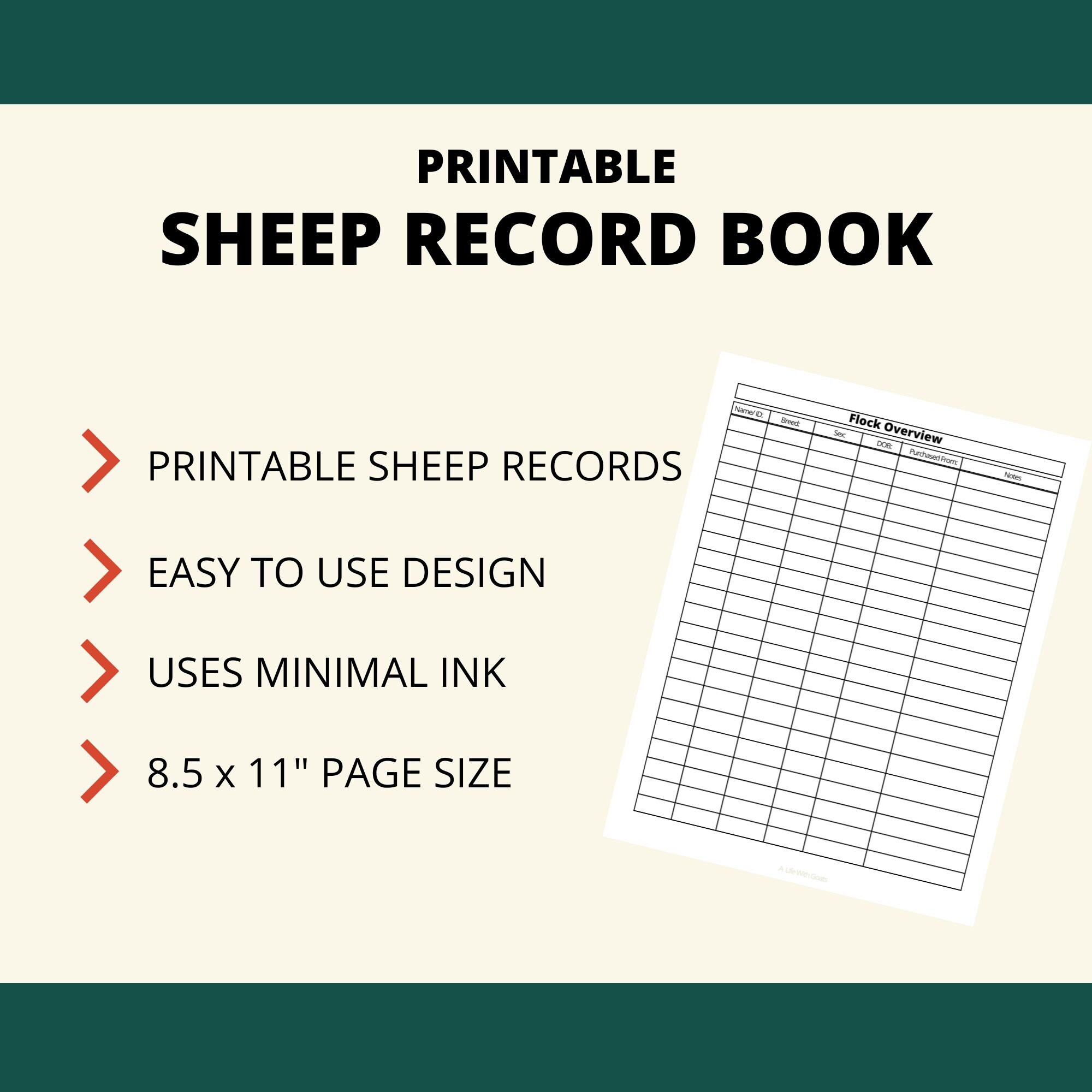 Minimal Ink Printable Sheep Records Book | Instant Download | 8.5x11 ...