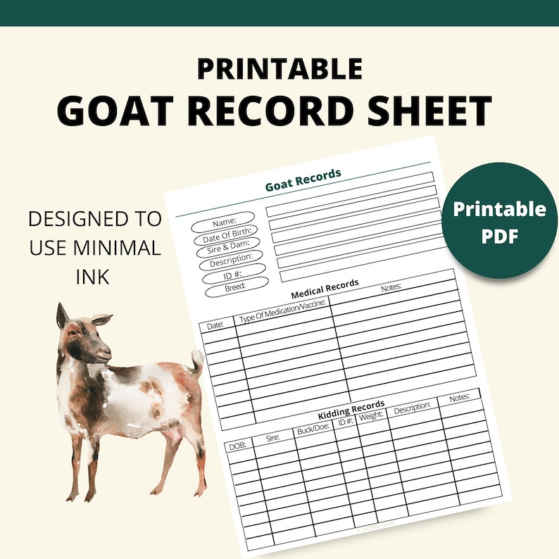 Printable Goat Records Page | Instant Download | 8.5x11 PDF| Homestead ...