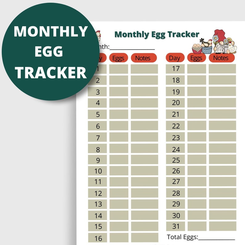 Printable Monthly Egg Collection Tracker | Instant Download | 8.5x11 ...