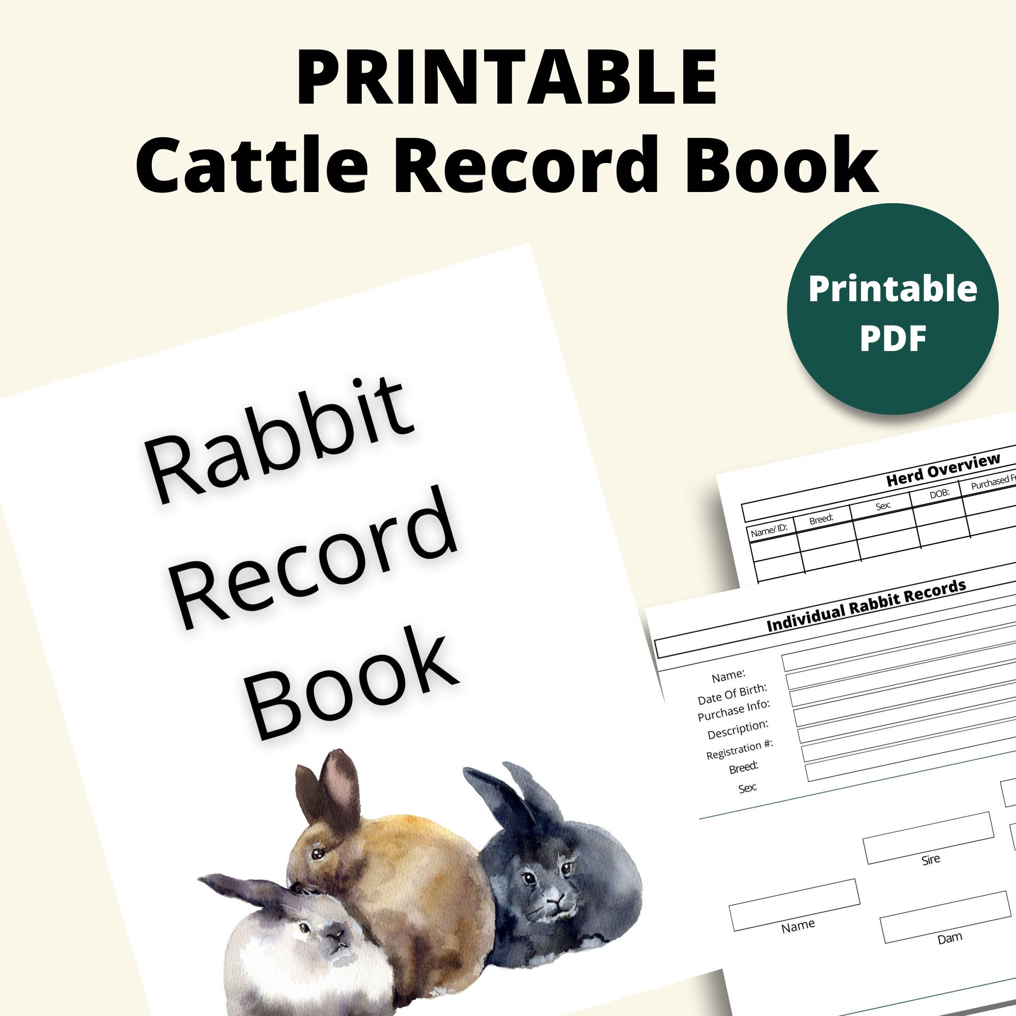 Minimal Ink Printable Rabbit Records Book | Instant Download | 8.5x11 ...