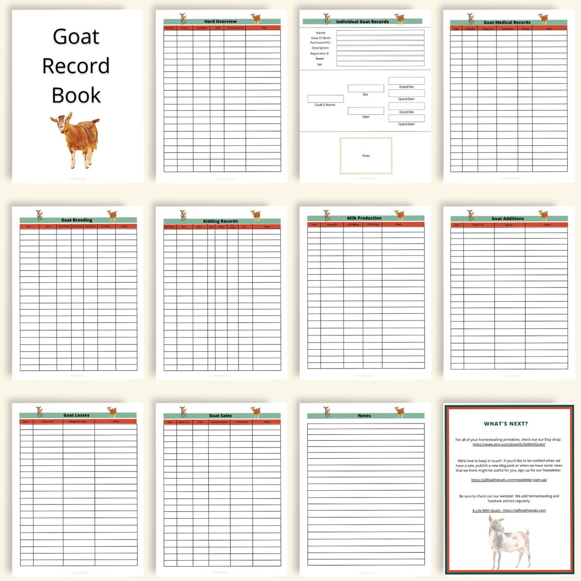 Printable Goat Records Book Minimal Ink | Instant Download | 8.5x11 PDF ...