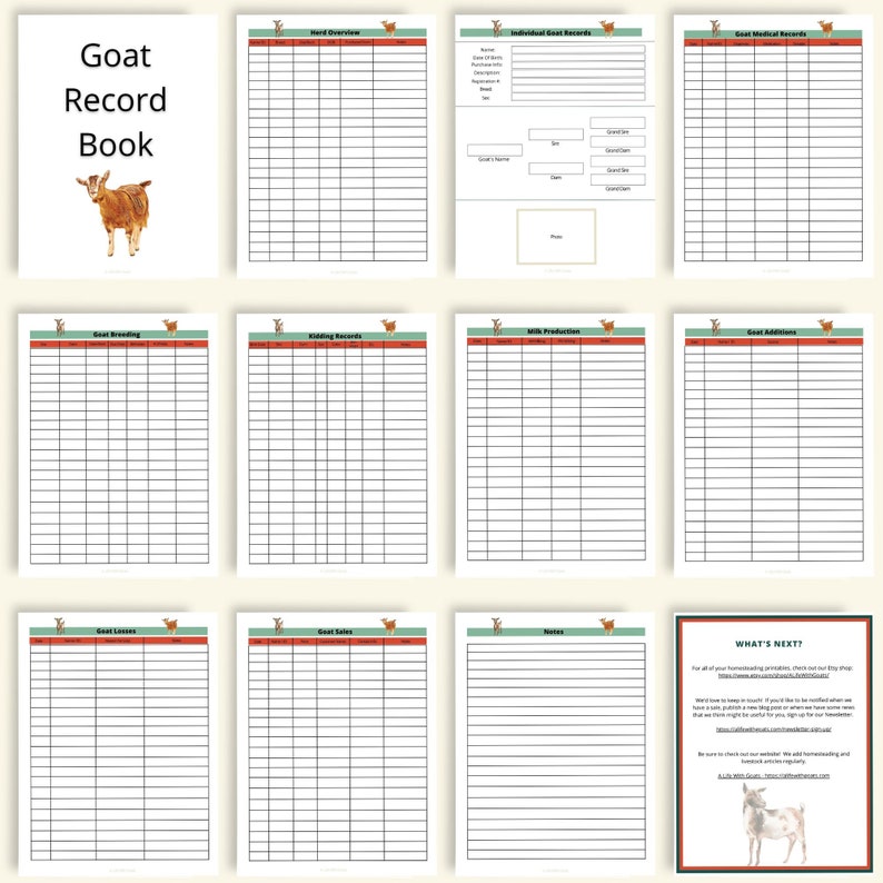 Printable Goat Records Book Minimal Ink Instant Download 8.5x11 PDF ...