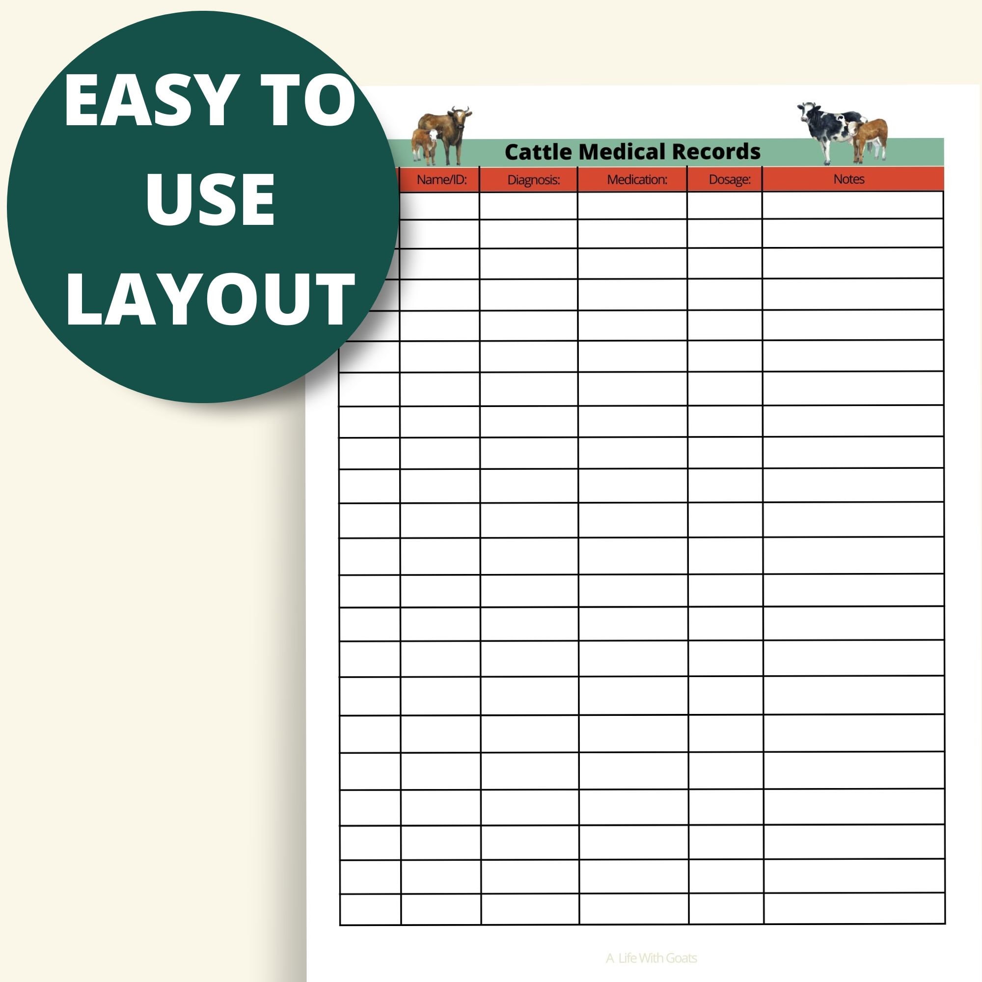 Printable Minimal Ink Cattle Records Book | Instant Download | 8.5x11 ...