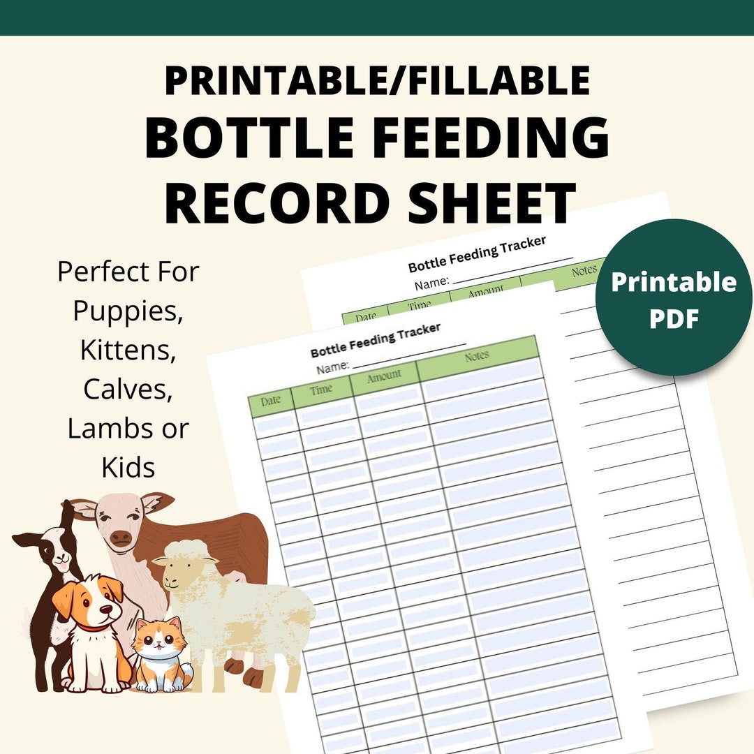 Printable Fillable Bottle Feeding Records Page | Instant Download | 8 ...