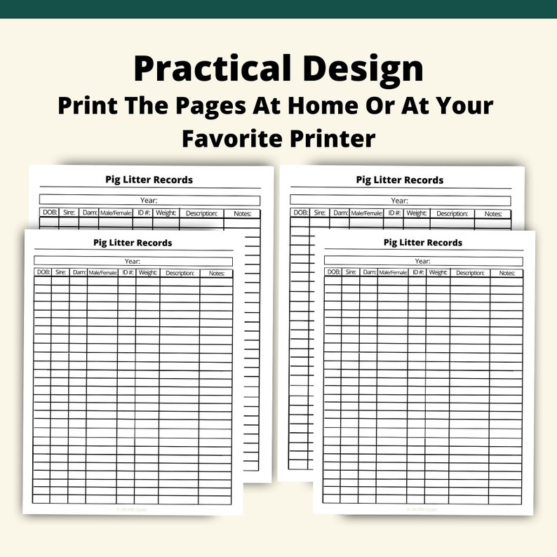 Minimal Ink Printable Pig Litter Record Sheet | Instant Download | 8 ...