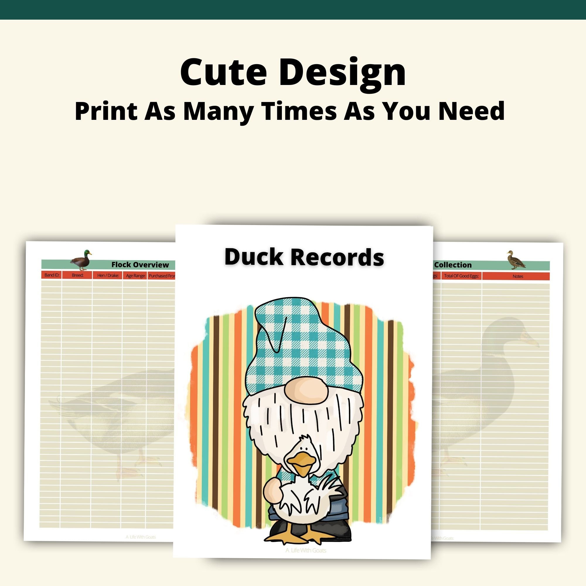 Printable Duck Records Book | Instant Download | 8.5x11 PDF| Duck Flock ...
