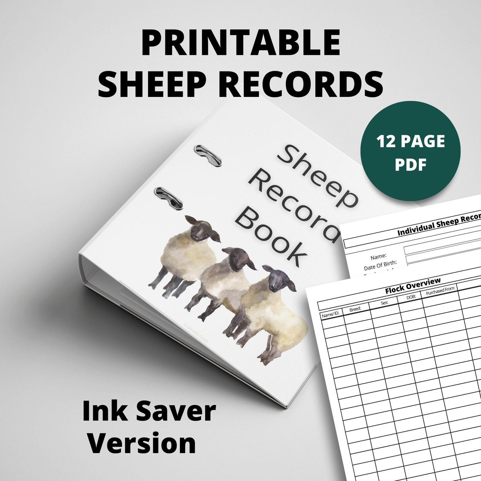 Minimal Ink Printable Sheep Records Book | Instant Download | 8.5x11 ...