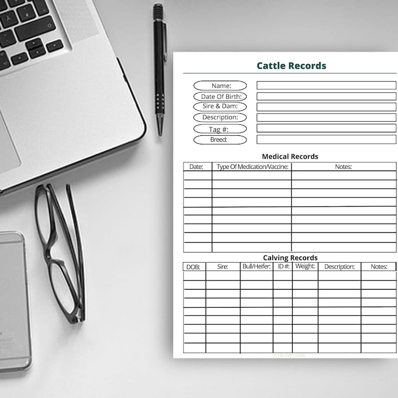 Printable Cattle Records Page | Instant Download | 8.5x11 PDF ...
