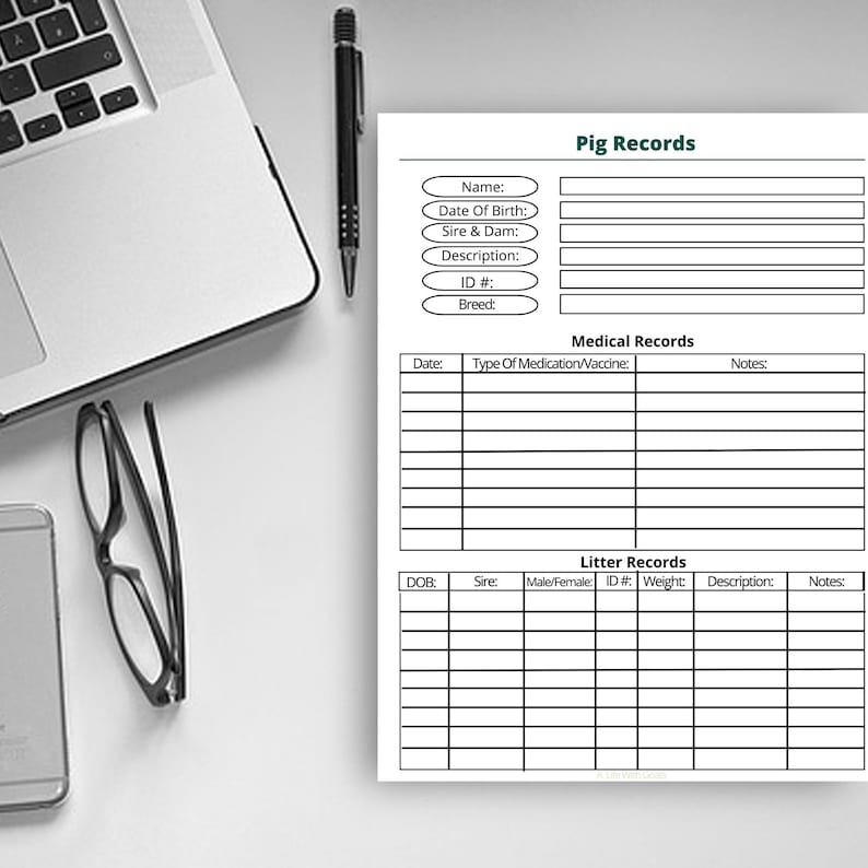 Printable Pig Record Sheet Minimal Ink | Instant Download | 8.5x11 PDF ...
