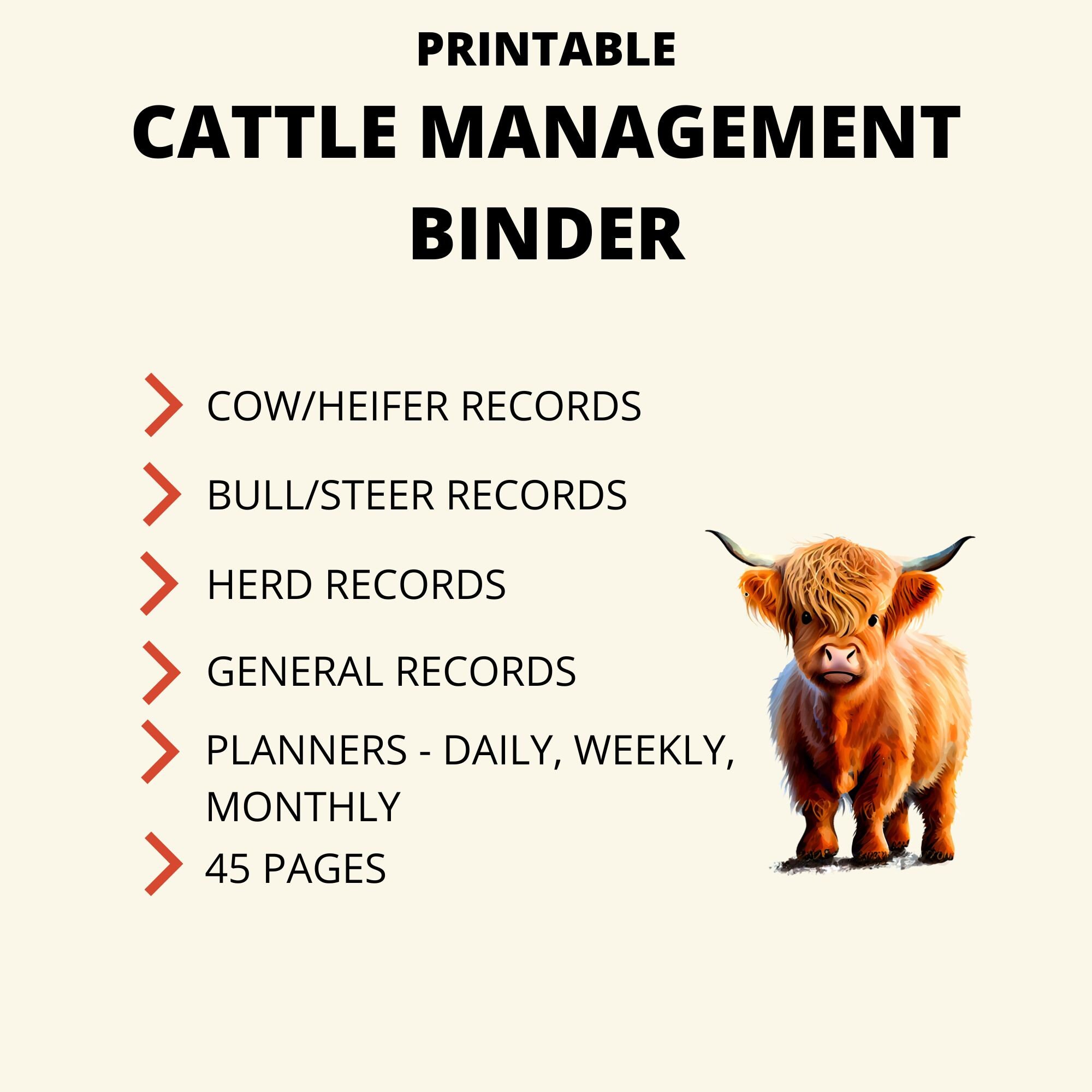 Printable Highland Cattle Management Binder Instant Download 8.5x11 PDF ...