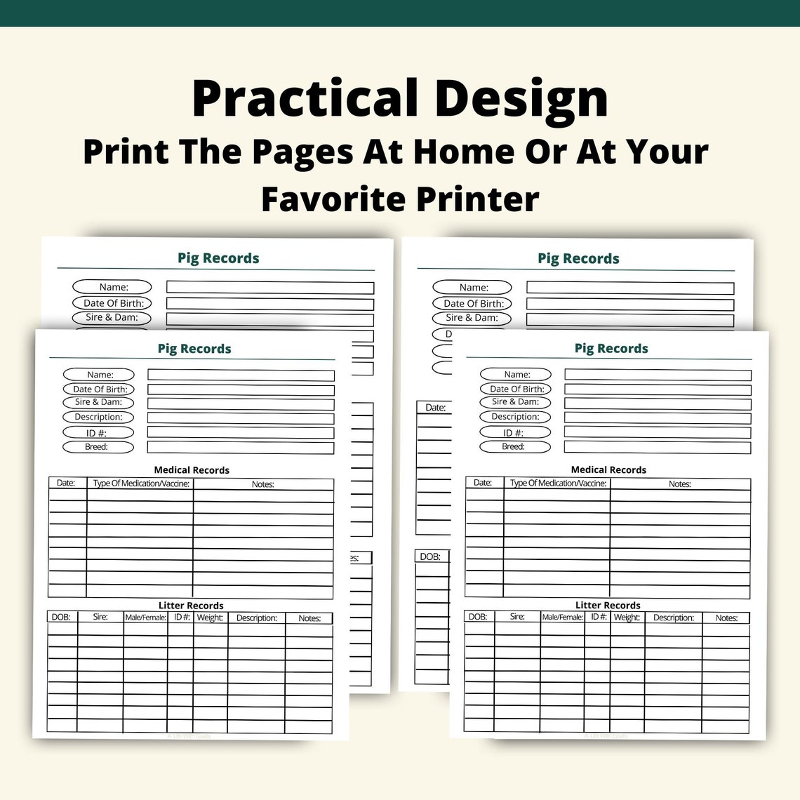 Printable Pig Record Sheet Minimal Ink | Instant Download | 8.5x11 PDF ...