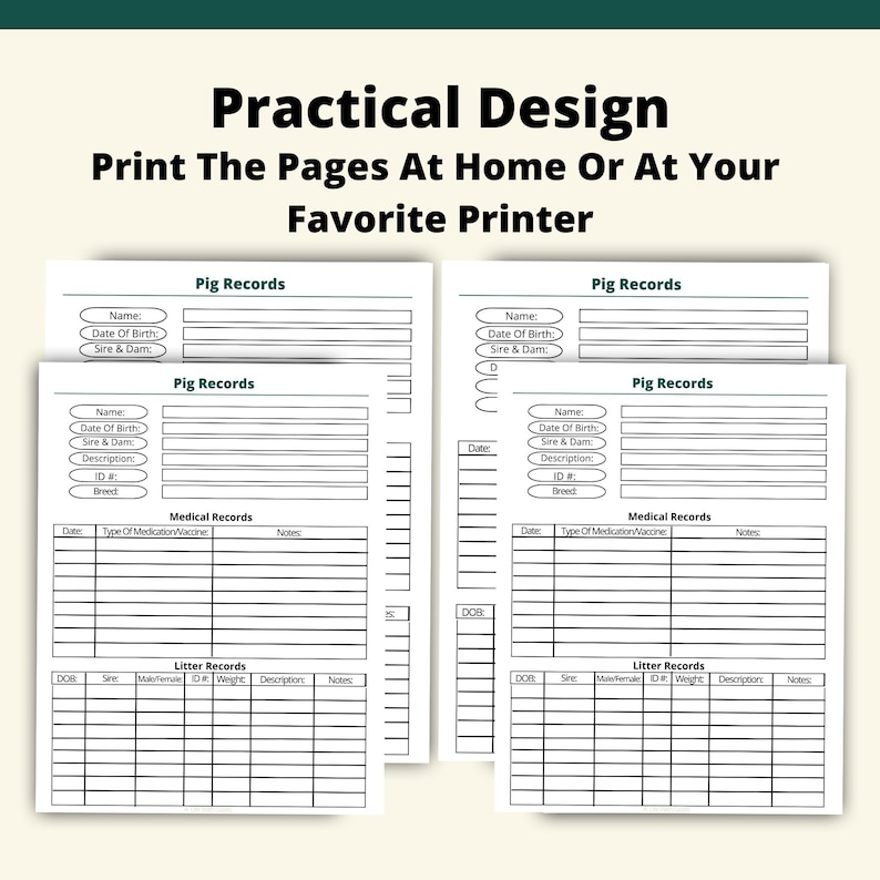 Printable Pig Record Sheet Minimal Ink | Instant Download | 8.5x11 PDF ...