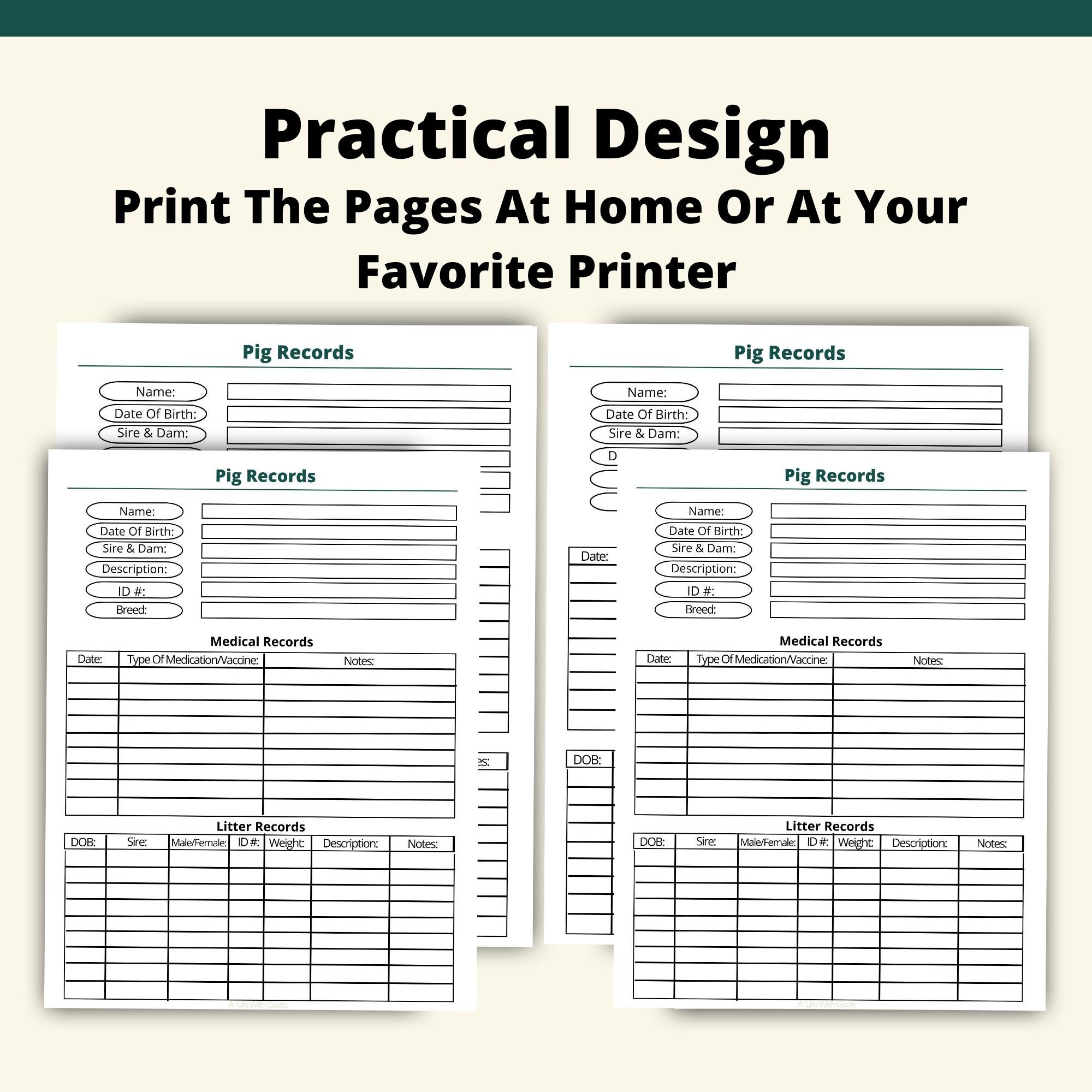 Printable Pig Record Sheet Minimal Ink | Instant Download | 8.5x11 PDF ...