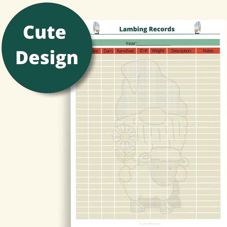 Printable Lambing Records Page Instant Download 8.5x11 PDF Homestead ...