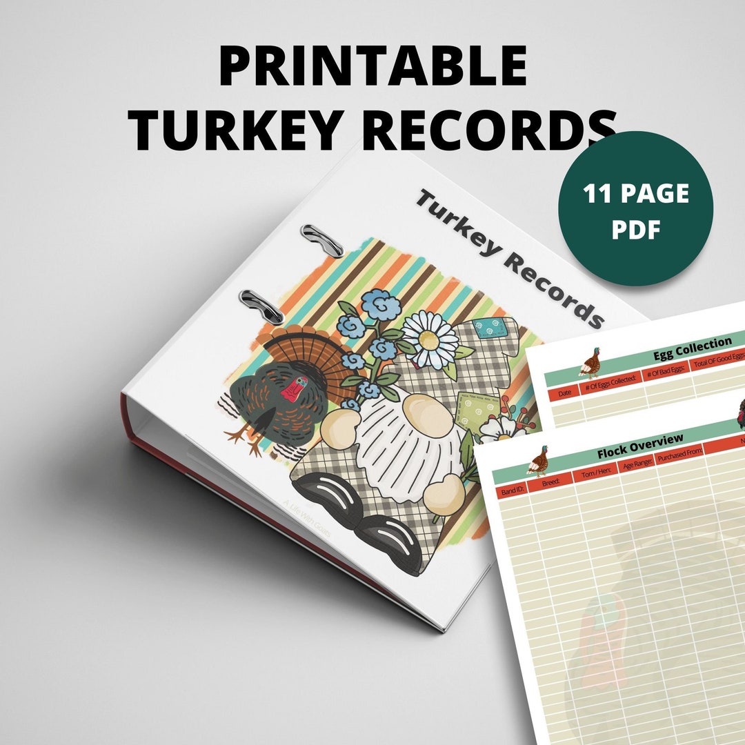 Printable Turkey Records Book Instant Download 8.5x11 PDF Homestead ...