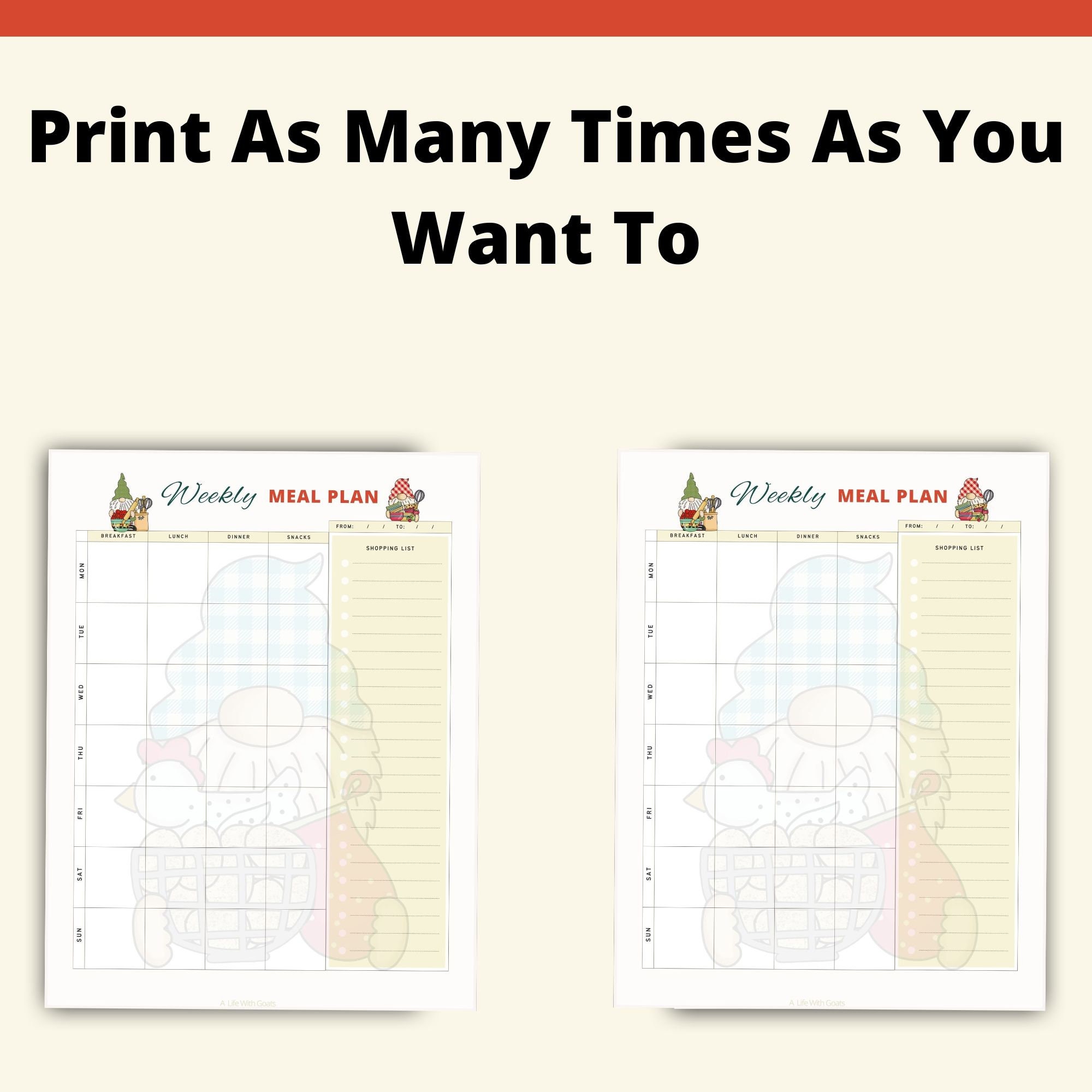 Printable Country Gnome Weekly Meal Planner | Instant Download | 8.5x11 ...