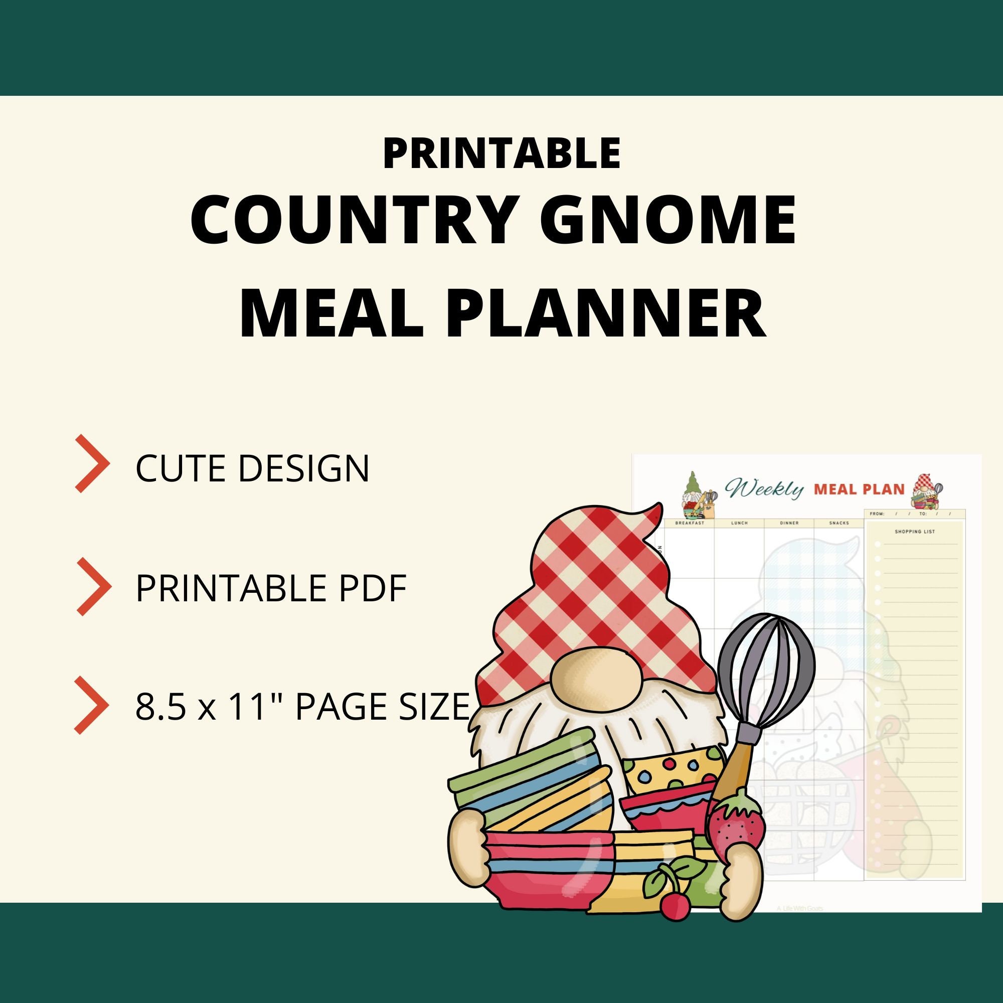 Printable Country Gnome Weekly Meal Planner | Instant Download | 8.5x11 ...