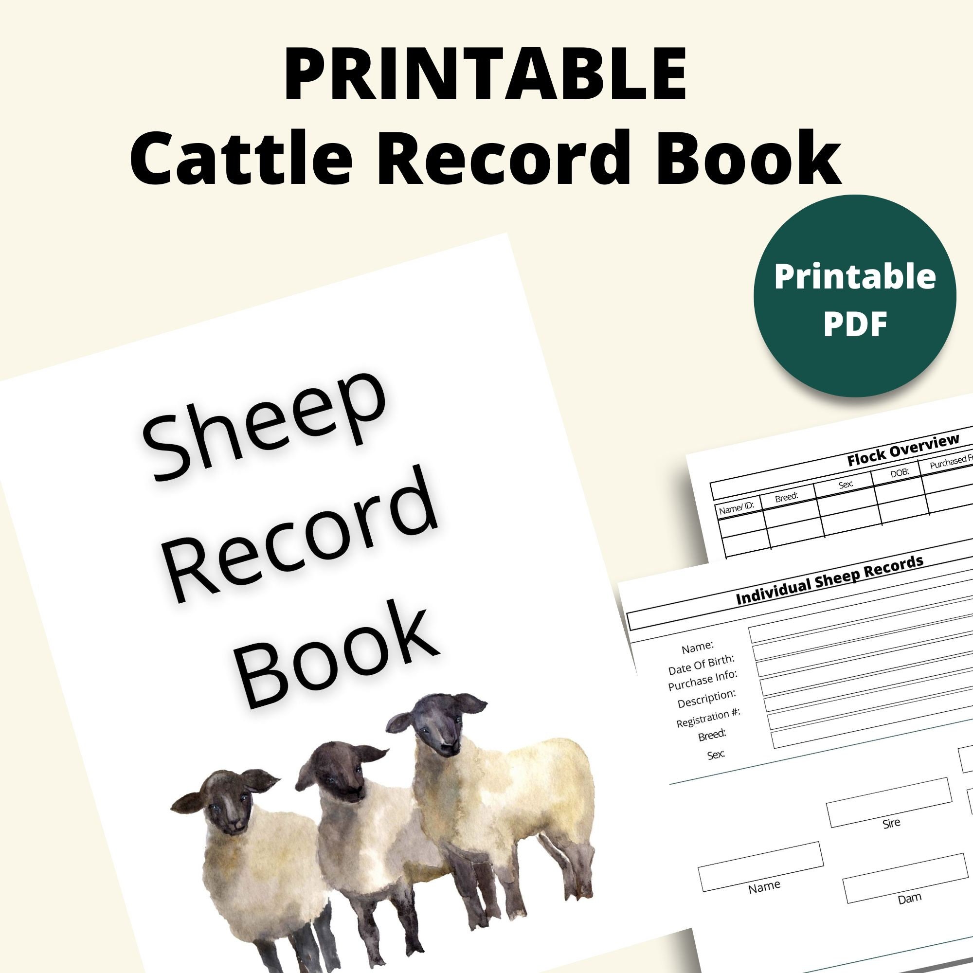 Minimal Ink Printable Sheep Records Book | Instant Download | 8.5x11 ...