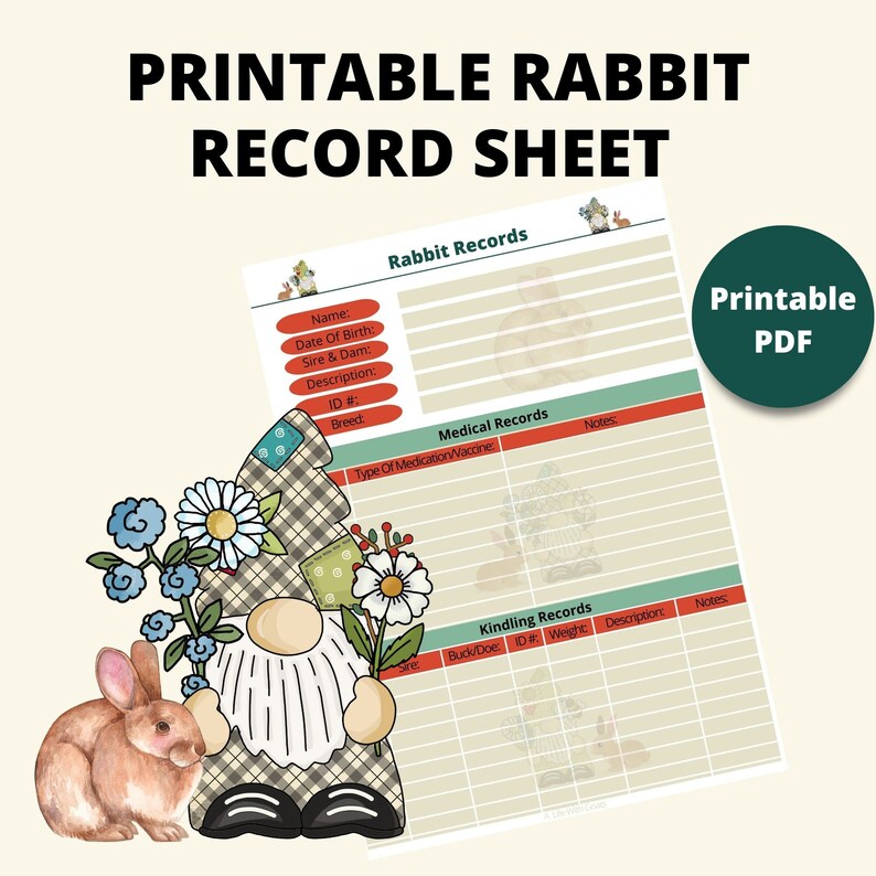 Printable Rabbit Records Page Instant Download 8.5x11 PDF - Etsy