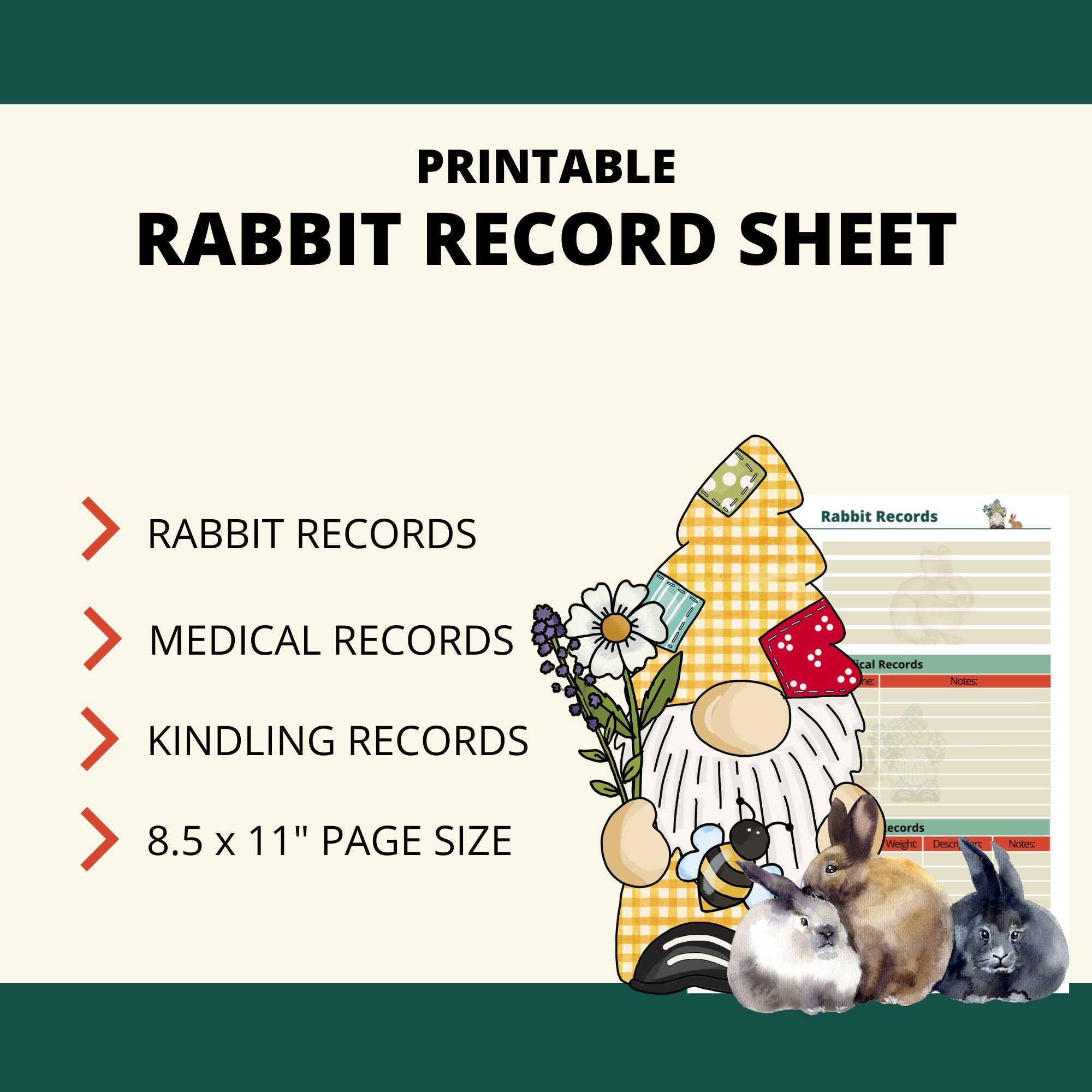 Printable Rabbit Records Page Instant Download 8.5x11 PDF - Etsy