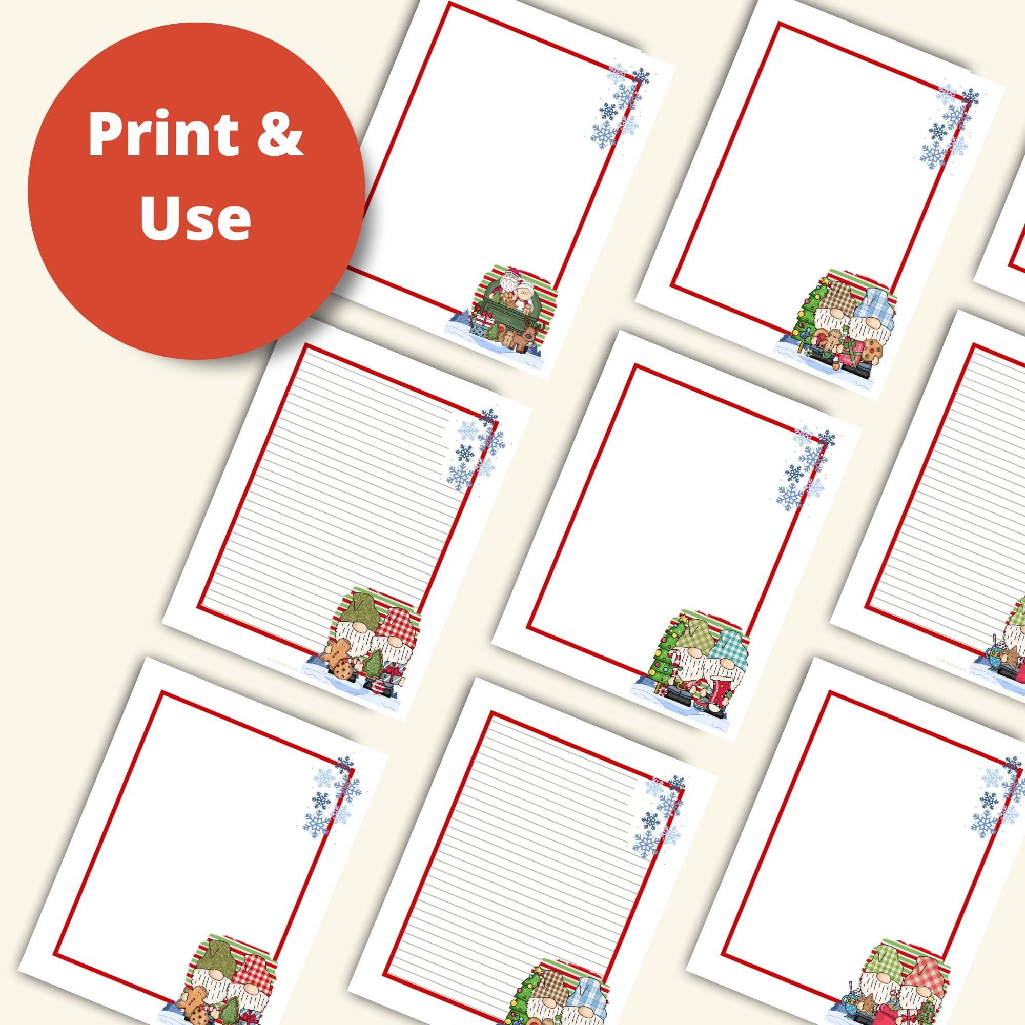Cute Printable Country Gnome Theme Christmas Stationery Instant ...