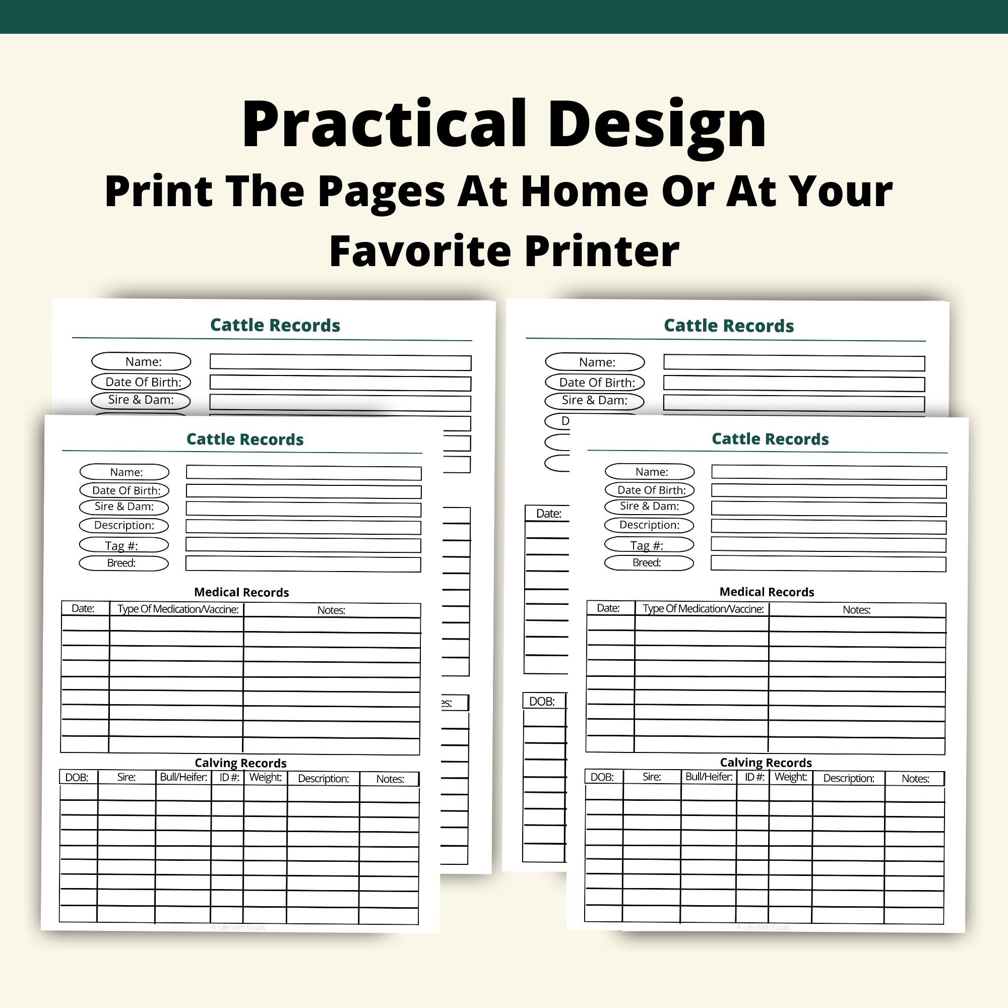 Printable Cattle Records Page | Instant Download | 8.5x11 PDF ...