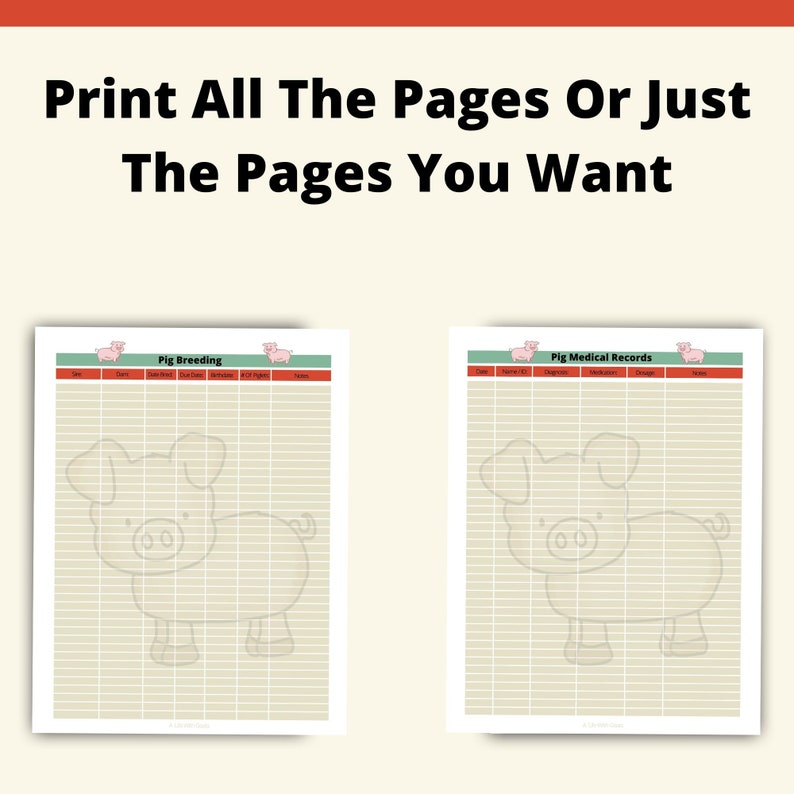 Printable Pig Records Book | Instant Download | 8.5x11 PDF| Homestead ...