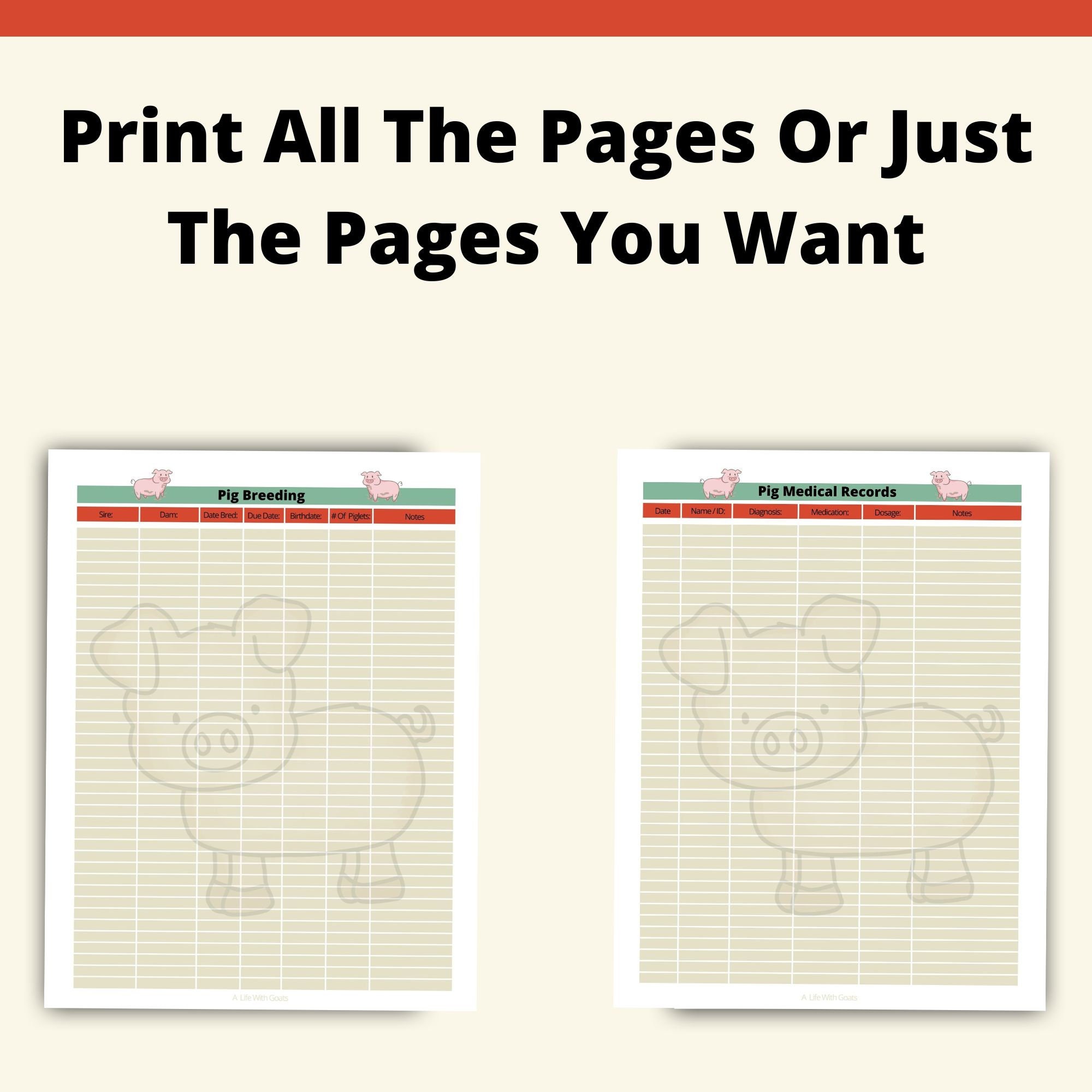 Printable Pig Records Book | Instant Download | 8.5x11 PDF| Homestead ...
