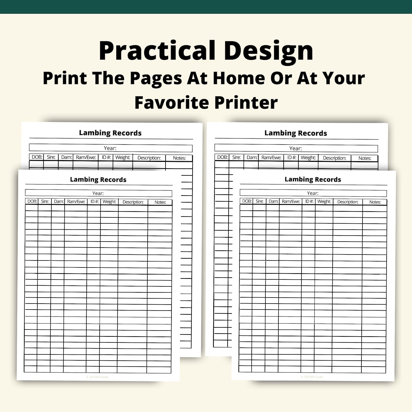 Printable Lambing Records Page | Instant Download | 8.5x11 PDF ...