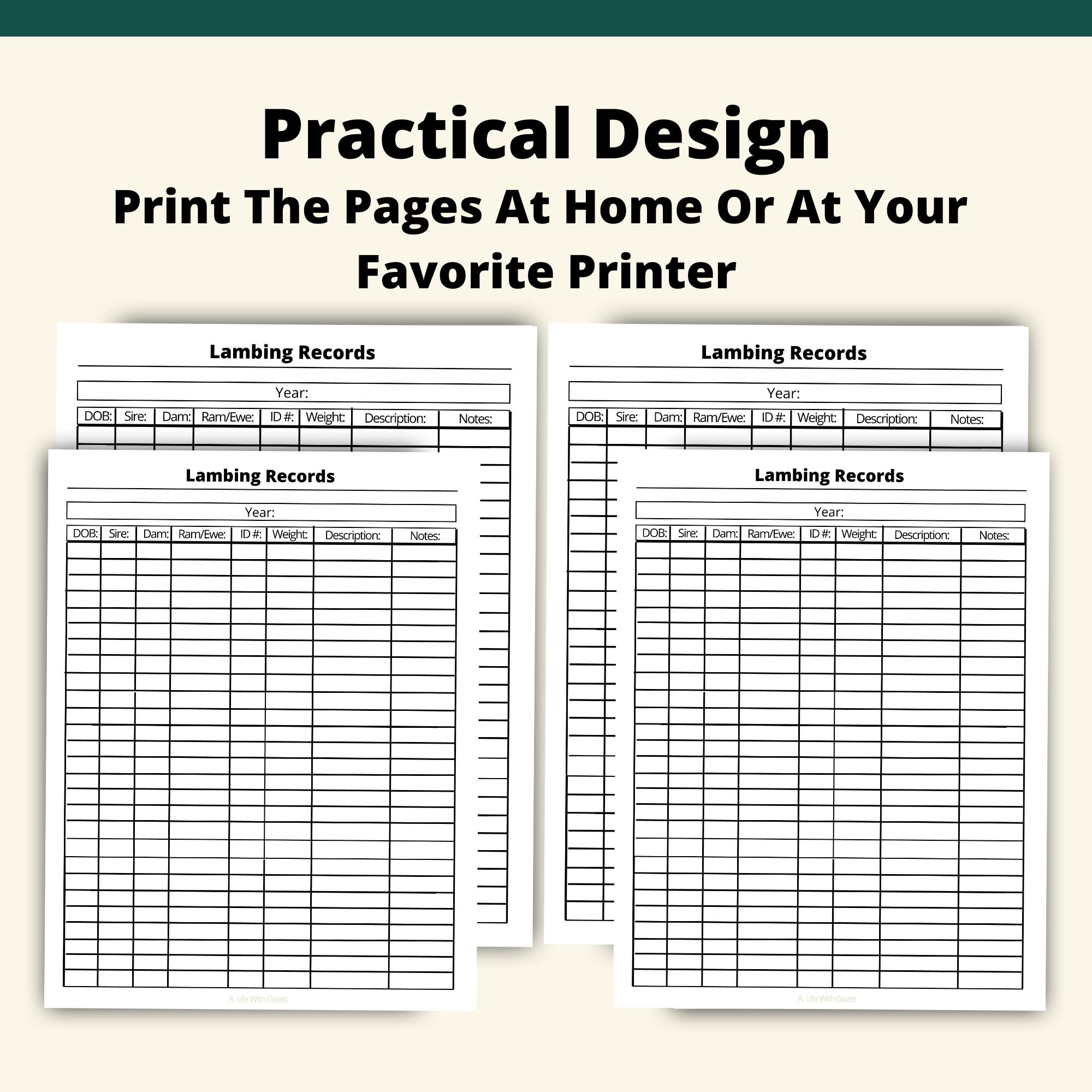 Printable Lambing Records Page | Instant Download | 8.5x11 PDF ...